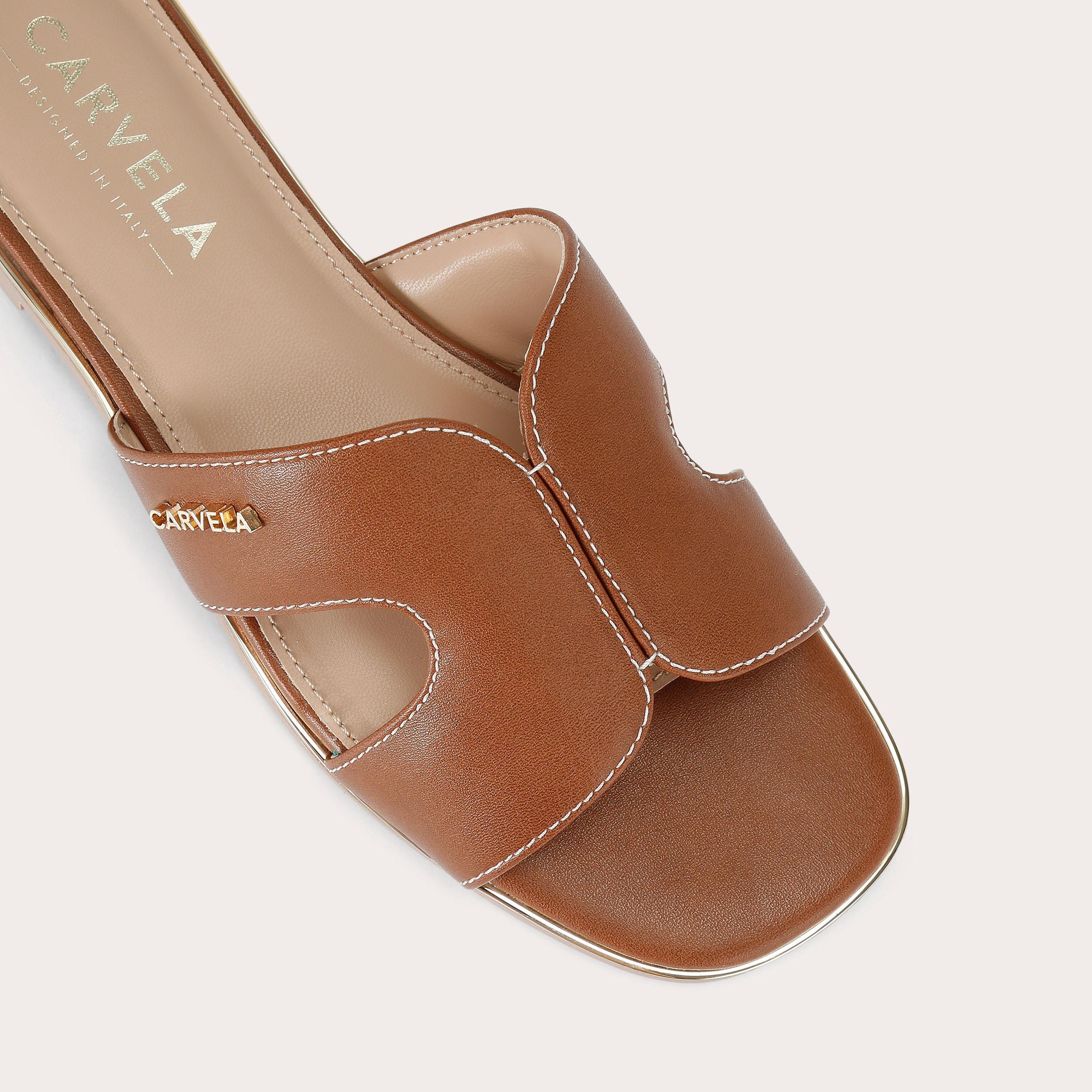 RIVO Tan Fabric Slip On Sandal by CARVELA