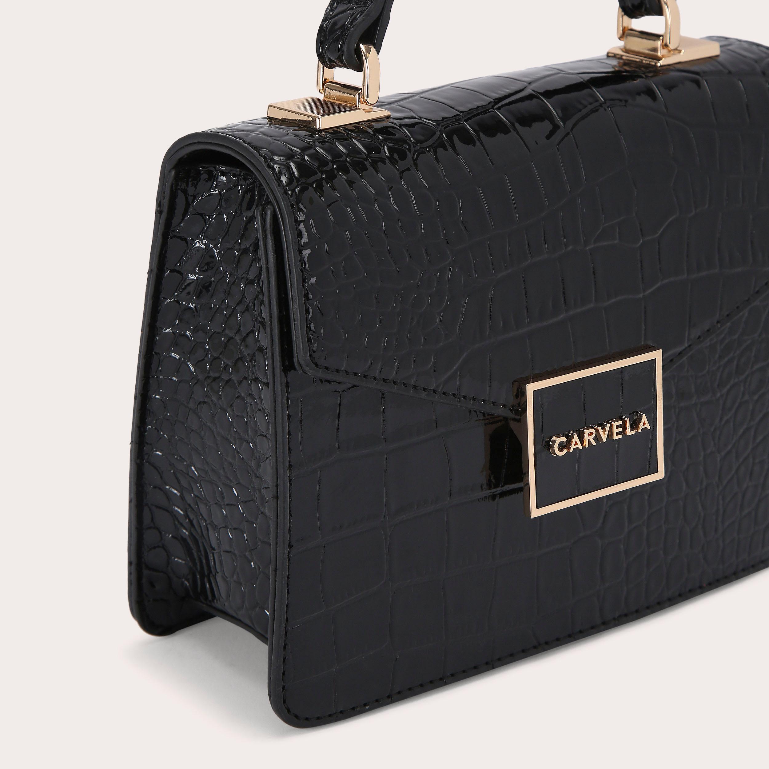 JESSICA TOP HANDLE Black Croc Print Top Handle Bag by CARVELA