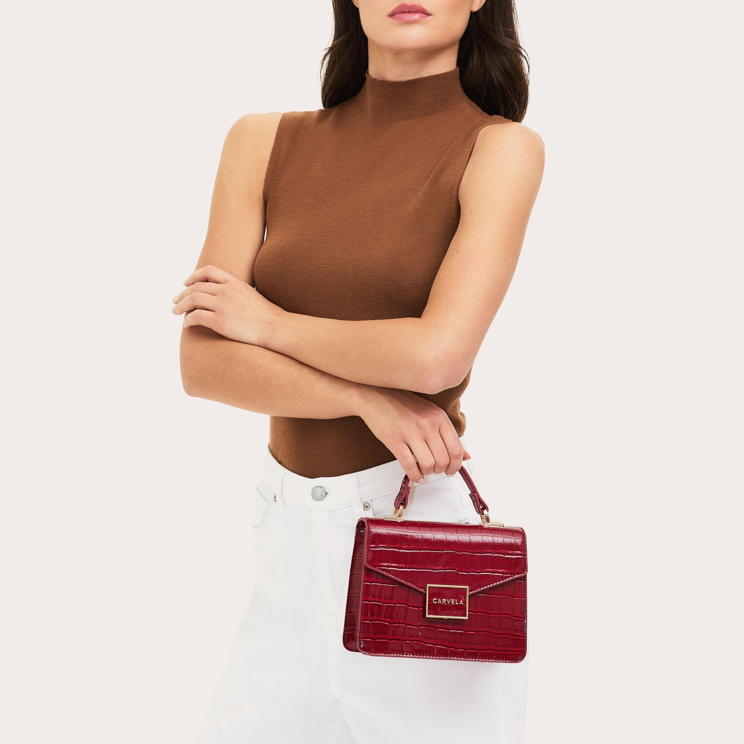 JESSICA TOP HANDLE Red Croc Top Handle Bag by CARVELA