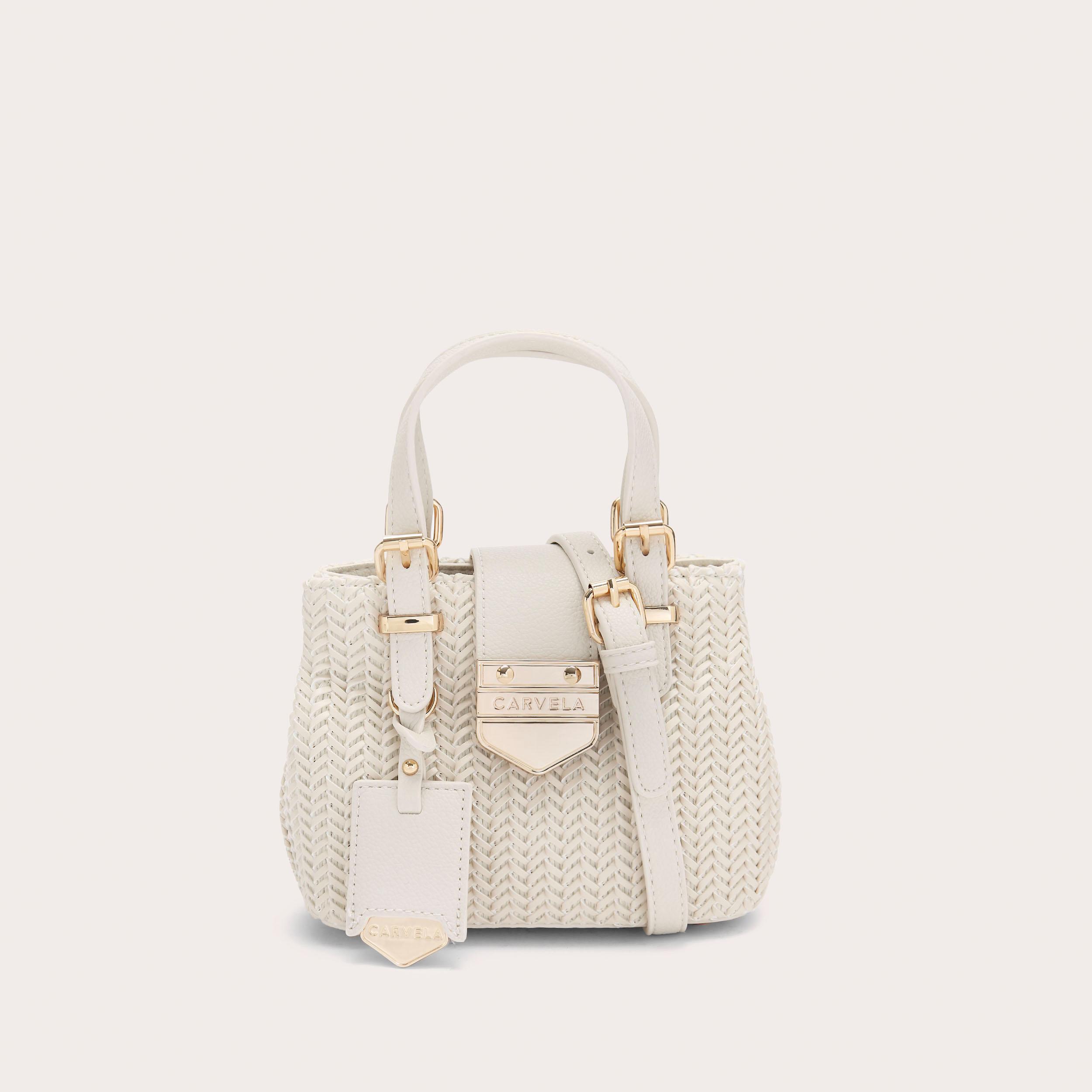MARIA MICRO WEAVE Bone Woven Leather Tote Bag by CARVELA