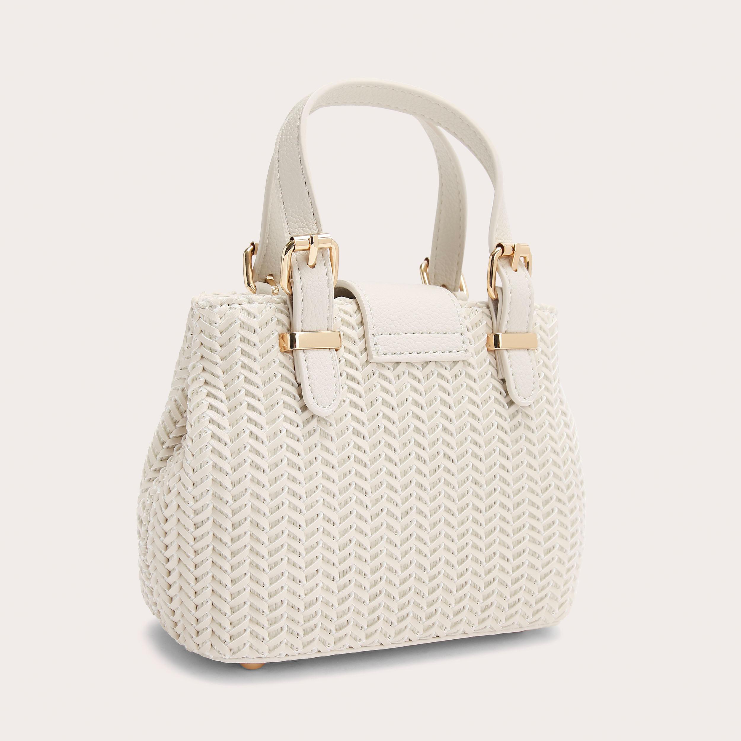 MARIA MICRO WEAVE Bone Woven Leather Tote Bag by CARVELA