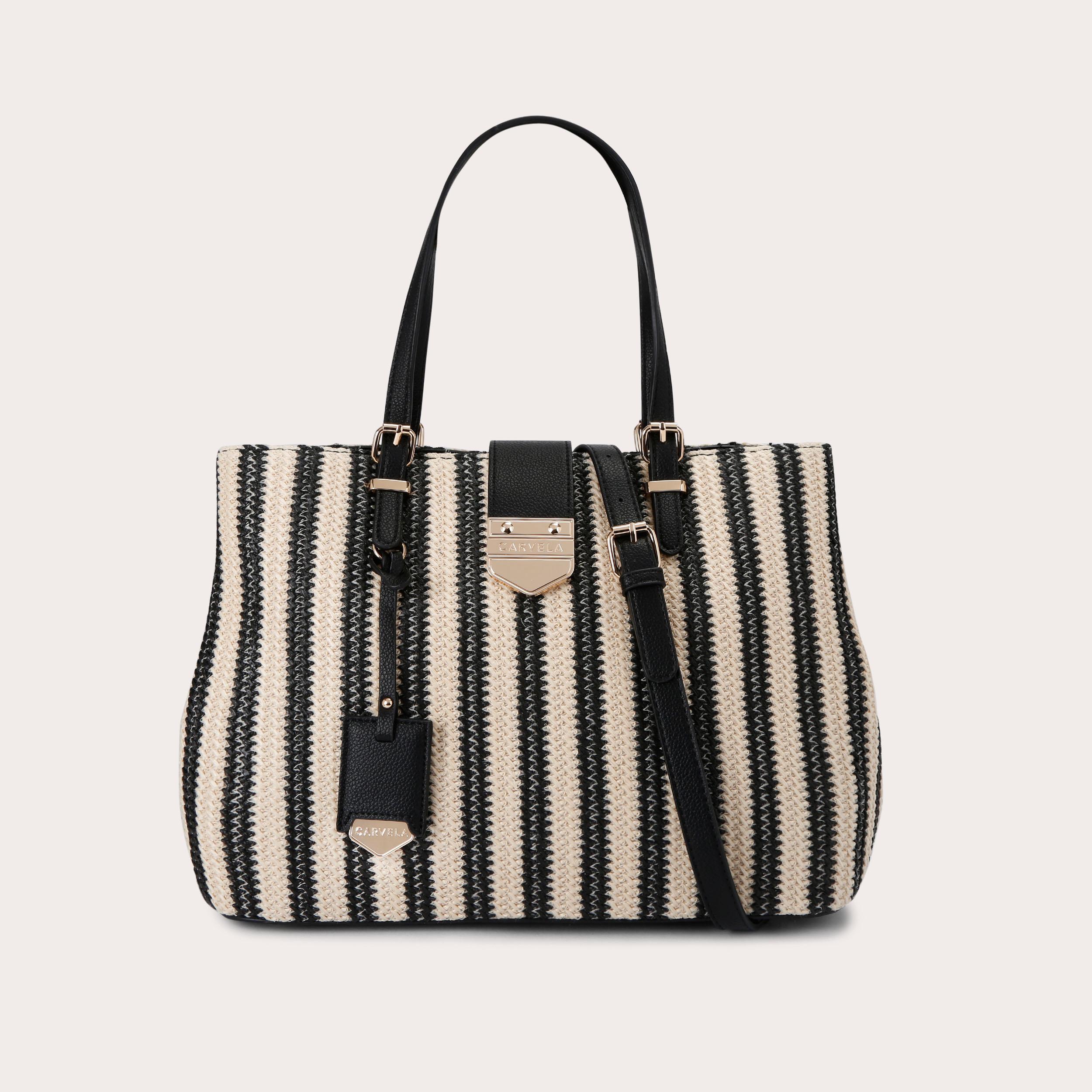 MARIA MIDI STRIPE Striped Raffia Tote Bag by CARVELA