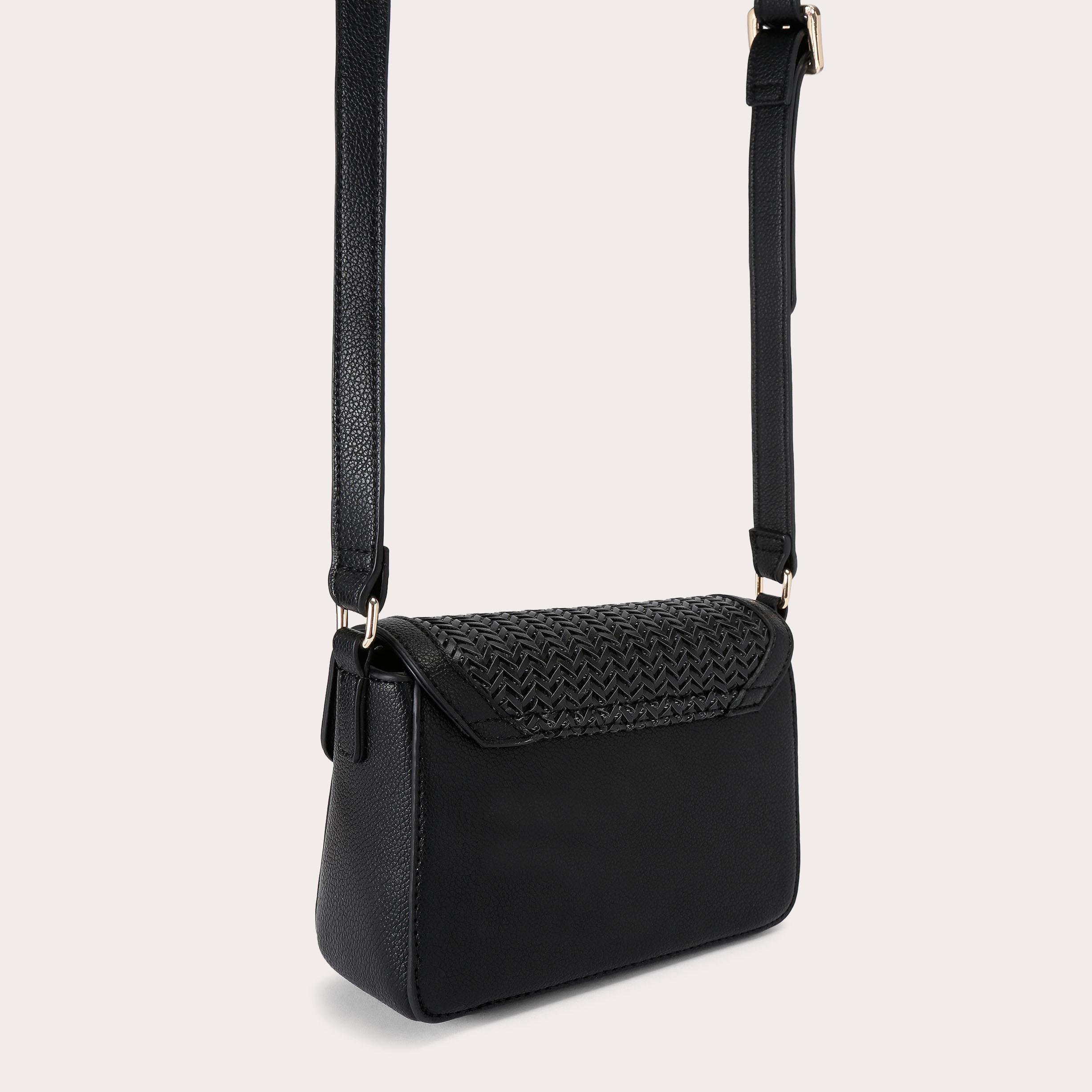 MARIA WEAVE XBODY Black Woven Cross Body Bag by CARVELA