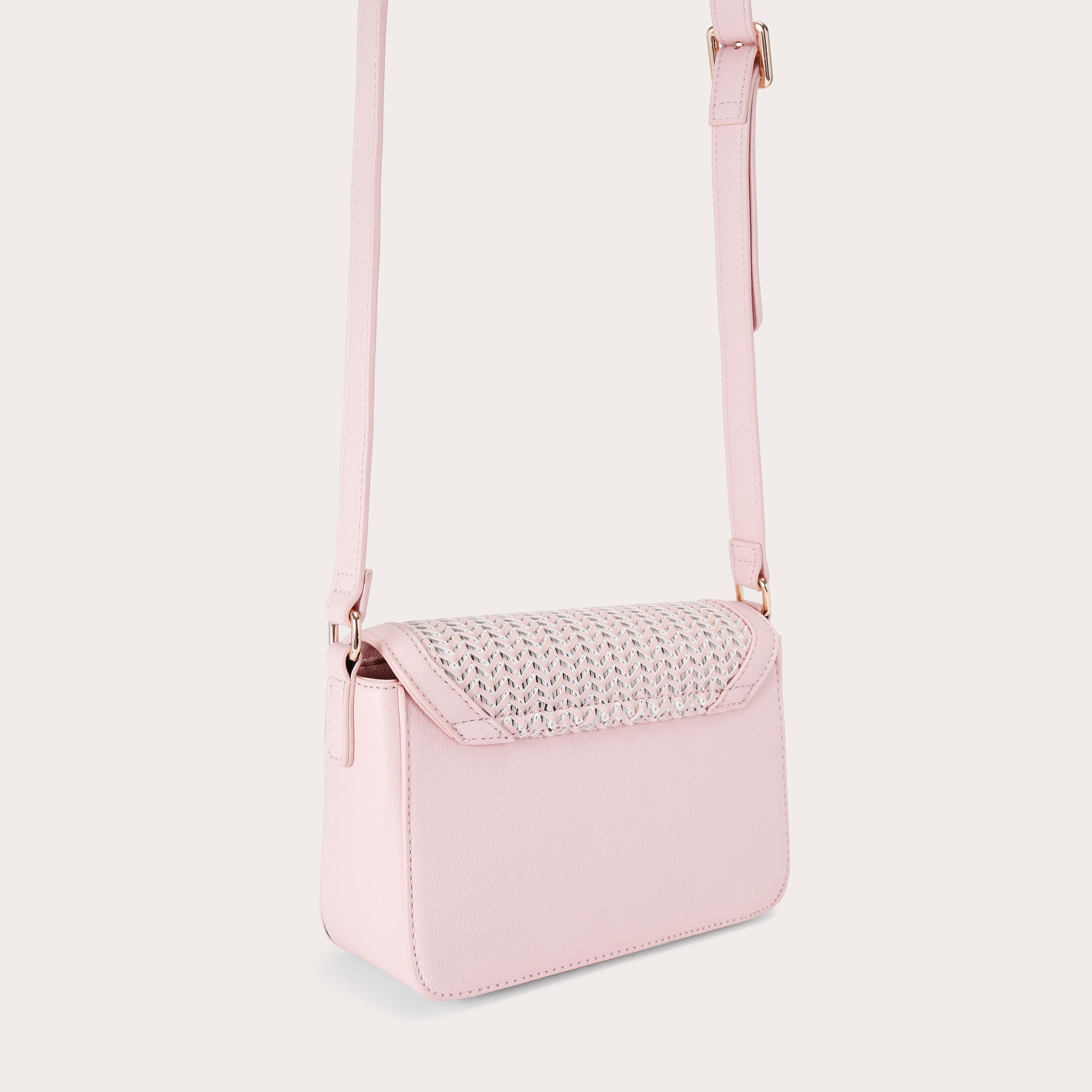MARIA WEAVE XBODY Pink Woven Messenger bag by CARVELA
