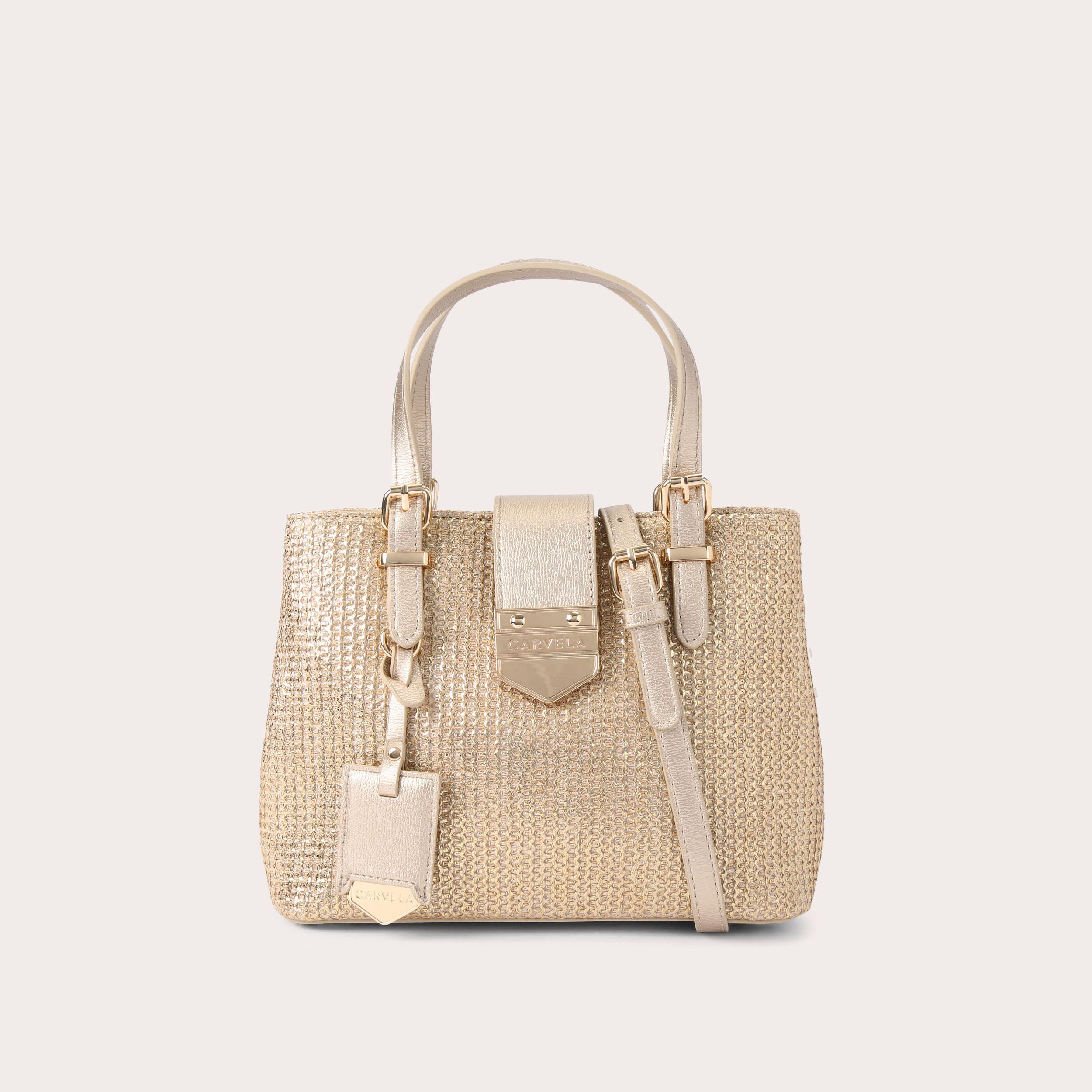 MARIA MINI TOTE Metallic Gold Woven Tote Bag by CARVELA