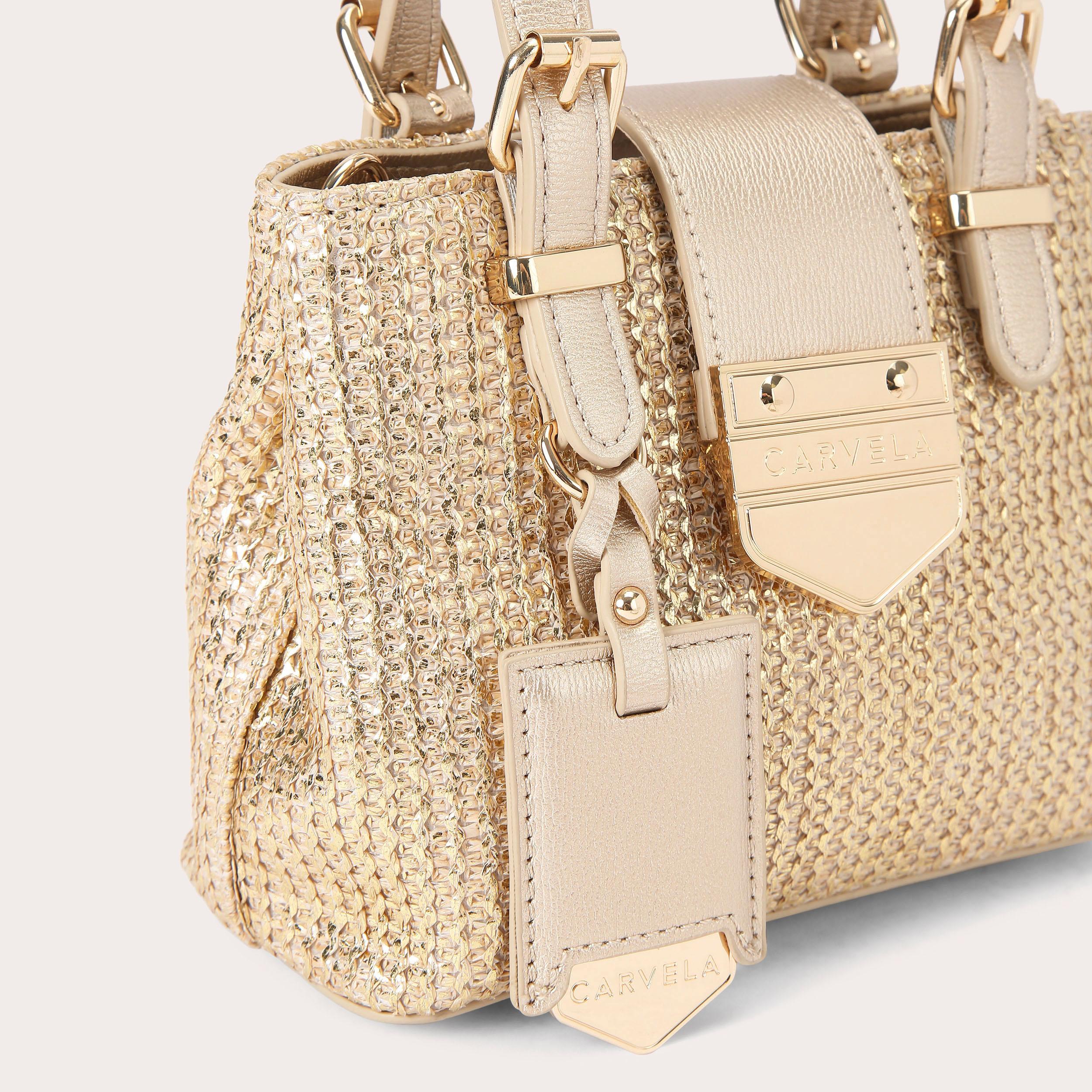 MARIA MICRO TOTE Metallic Gold Synthetic Micro Tote Bag by CARVELA