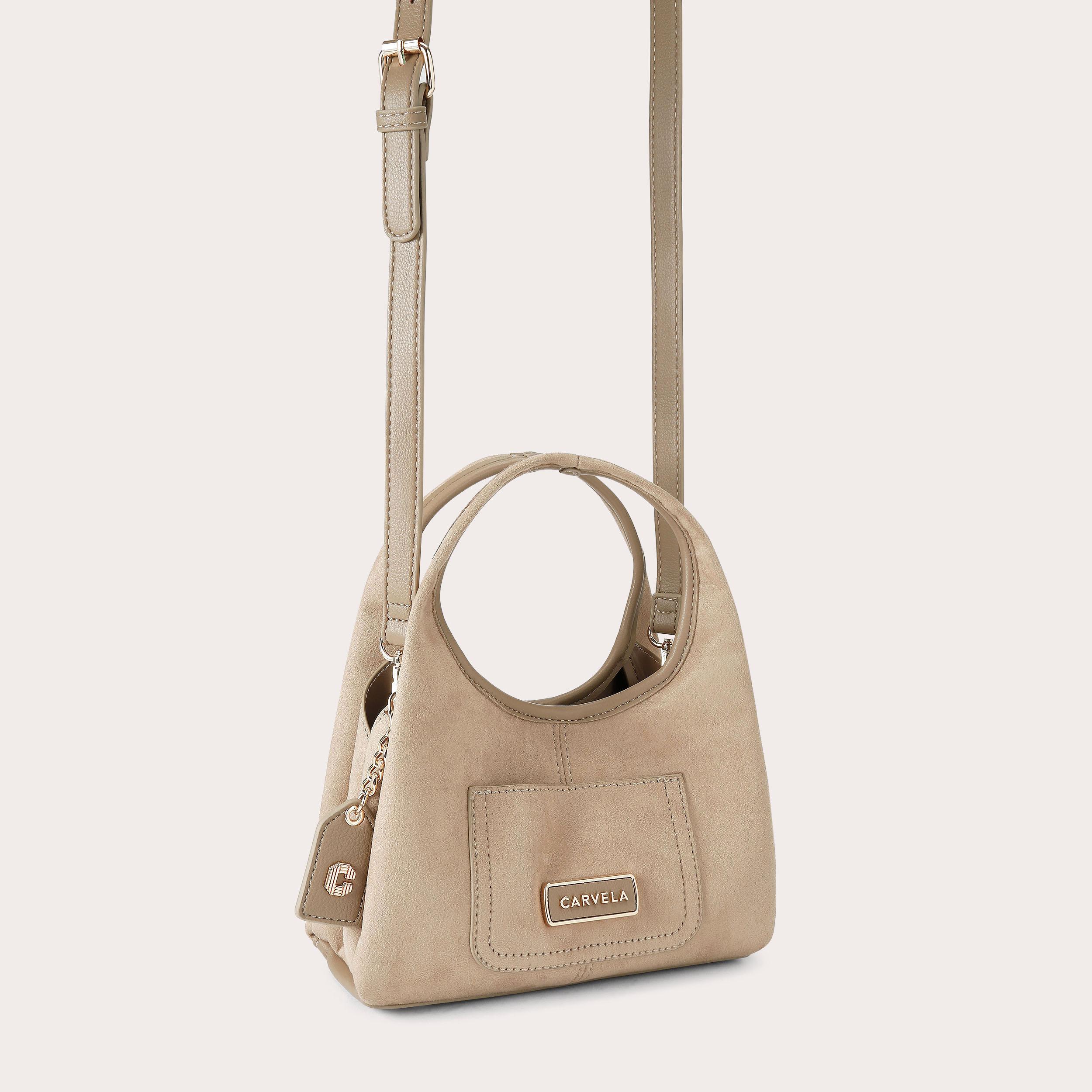 MILANO MICRO Taupe Microsuede Top Handle Bag by CARVELA