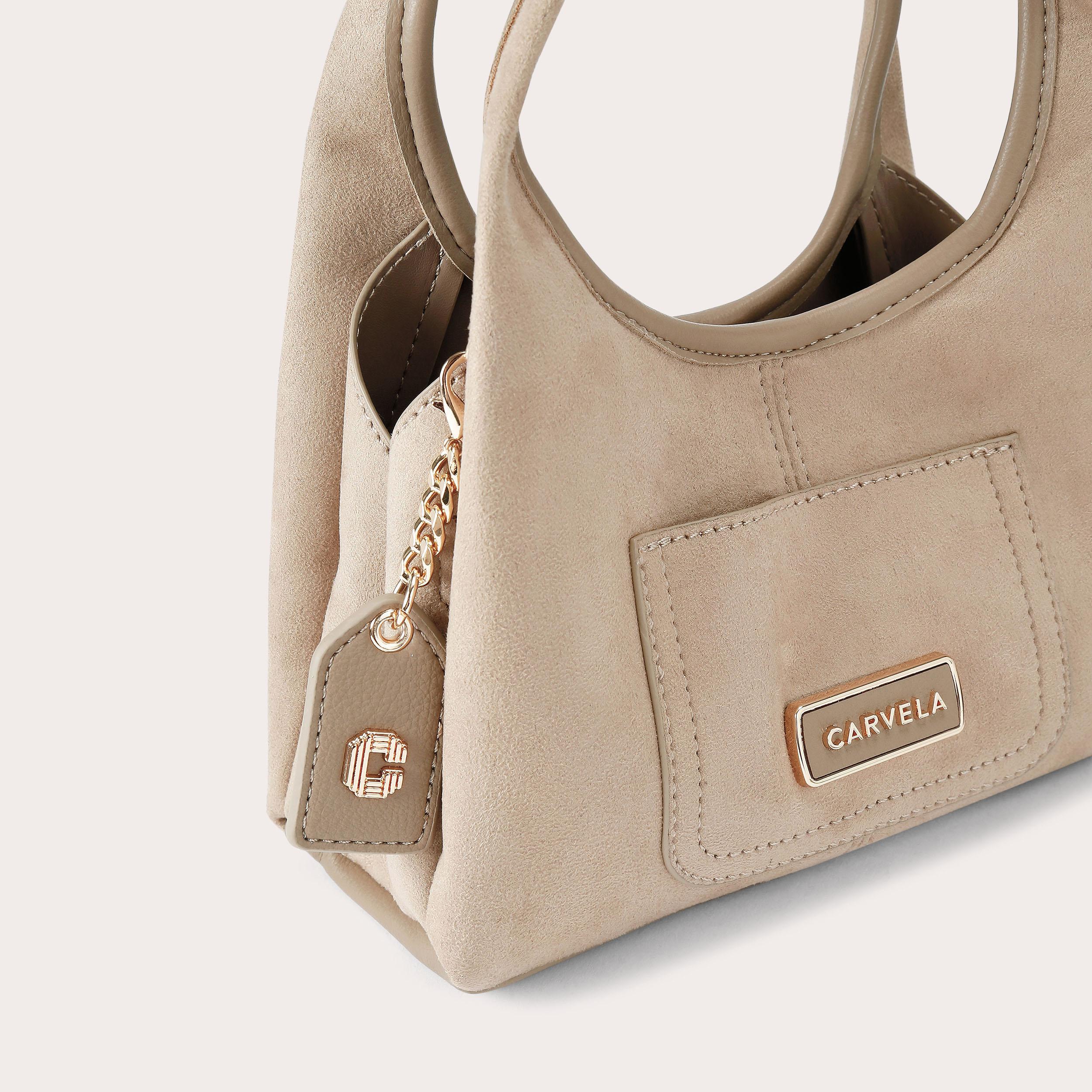 MILANO MICRO Taupe Microsuede Top Handle Bag by CARVELA