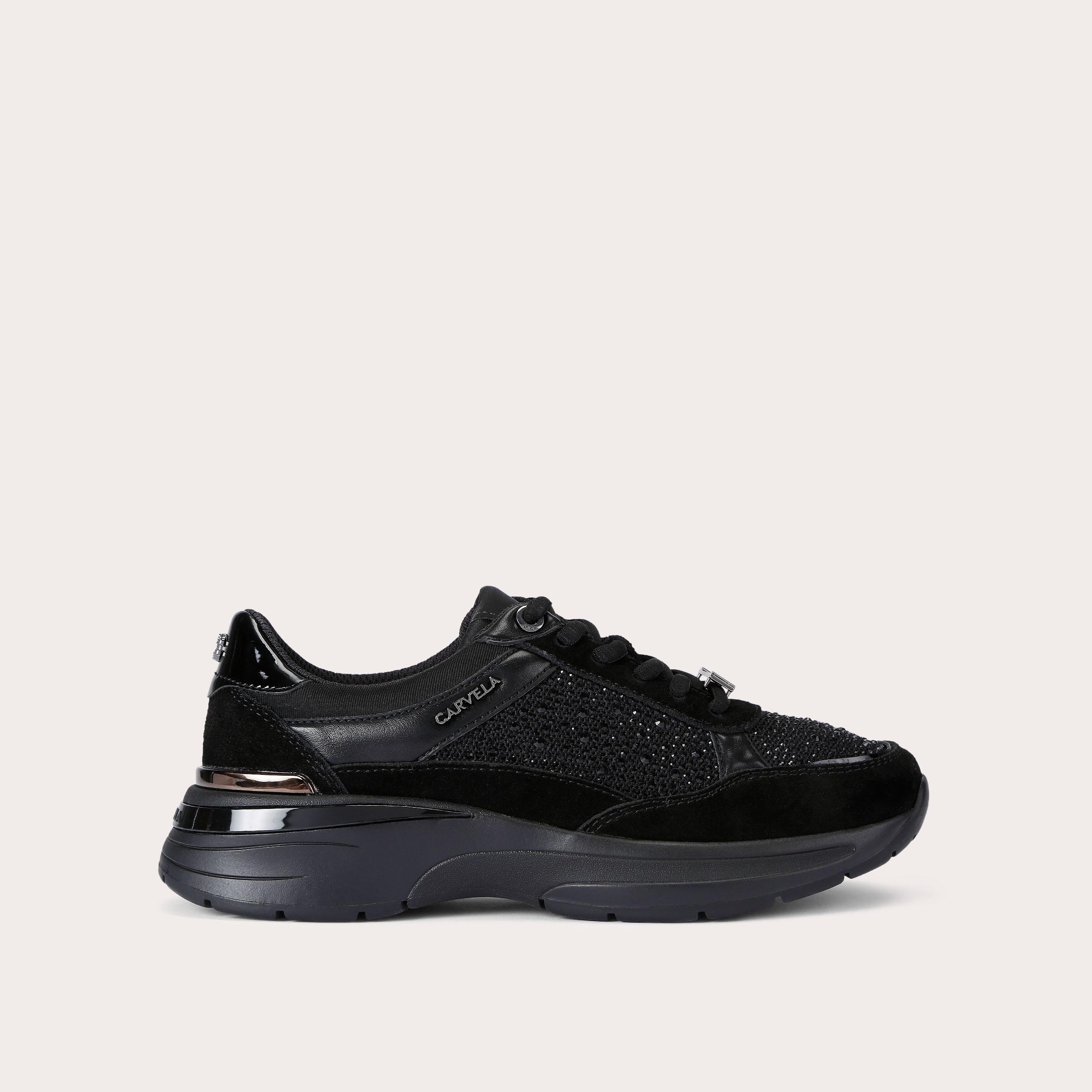 PRESTO Black Crystal Lace Up Sneaker by CARVELA