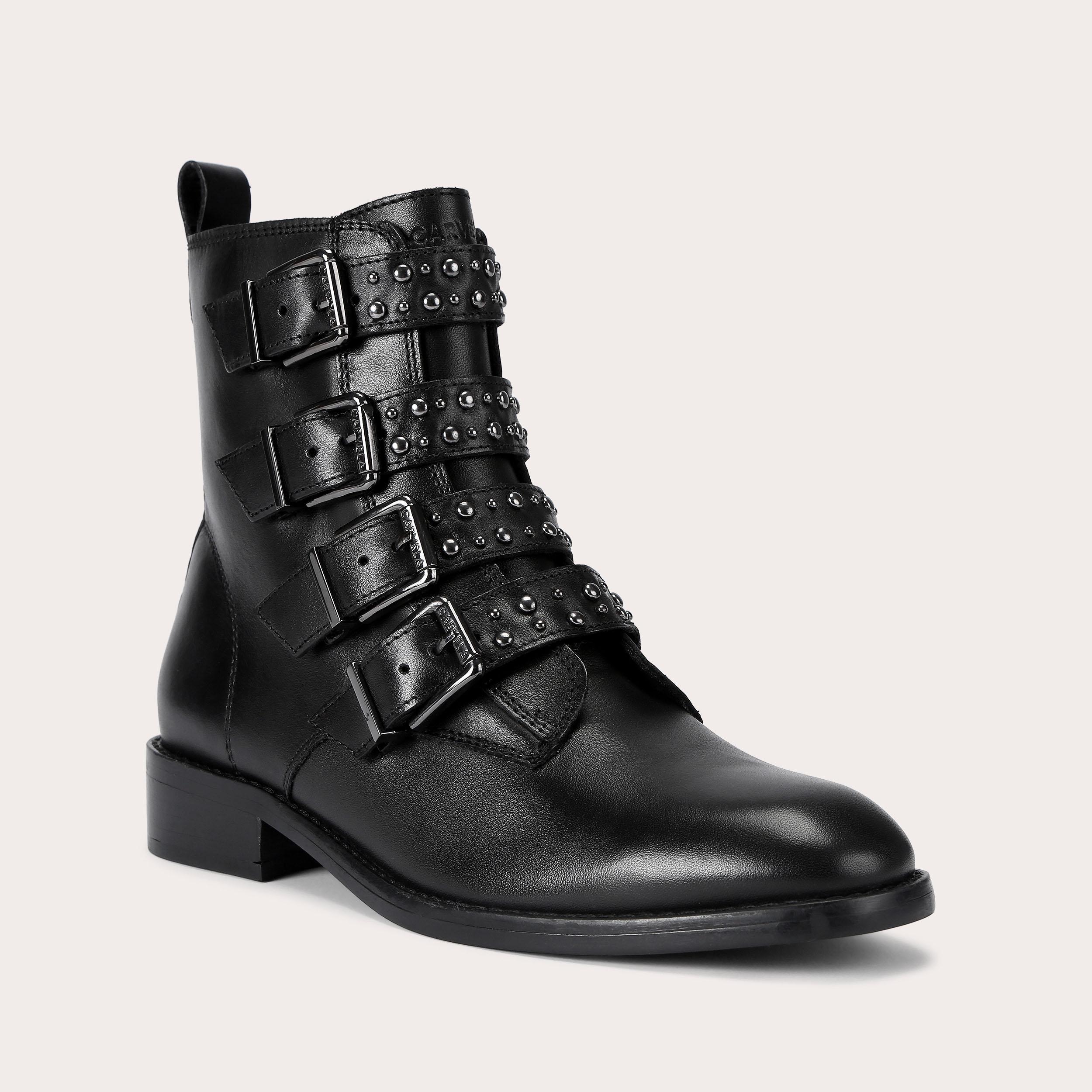 STUDIO STRAP Black Leather Buckle Up Boot by CARVELA