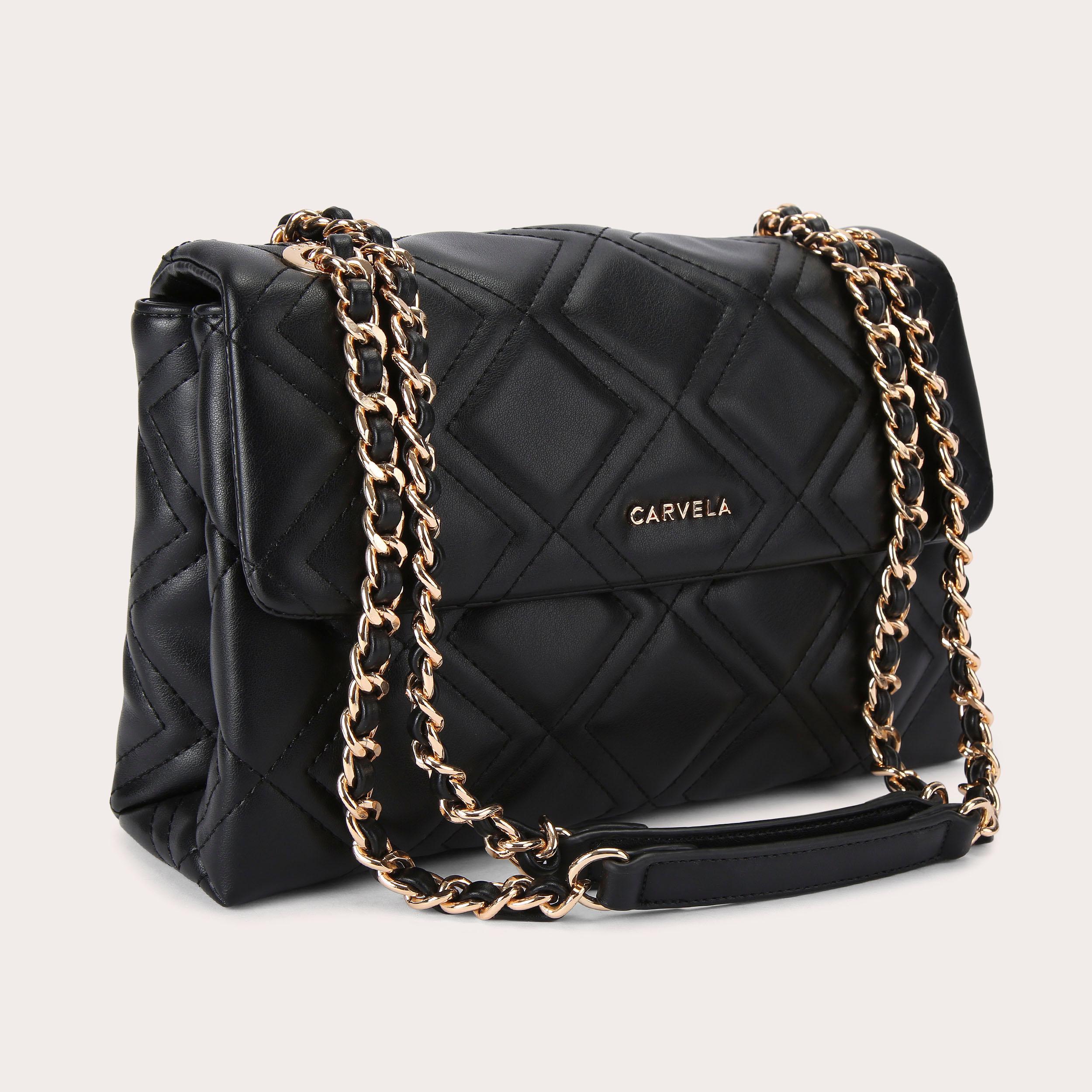 LARGE ROSA CHAIN SHOULDER Black Quilted Shoulder Bag by CARVELA
