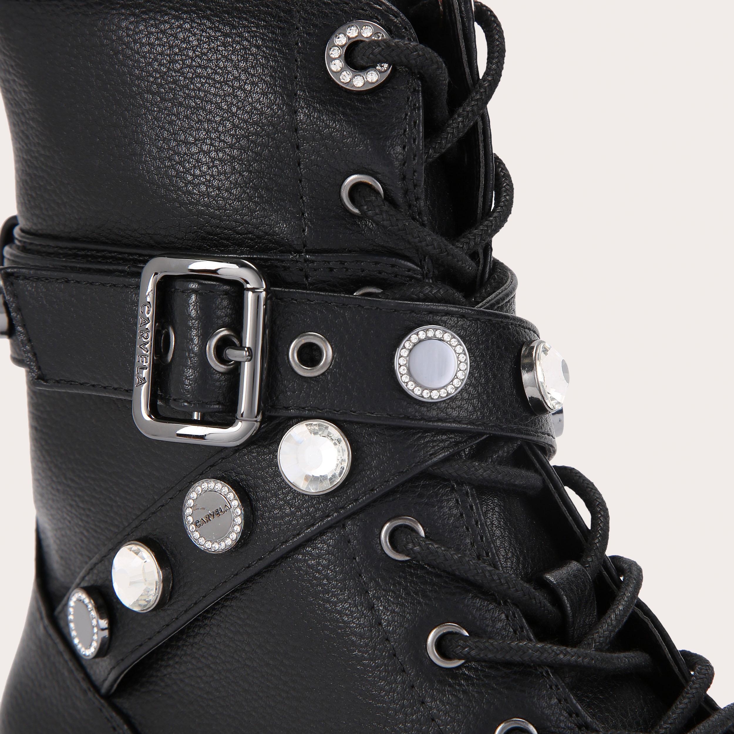 HEADLINE COMBAT COIN Black Grain Combat Boot by CARVELA