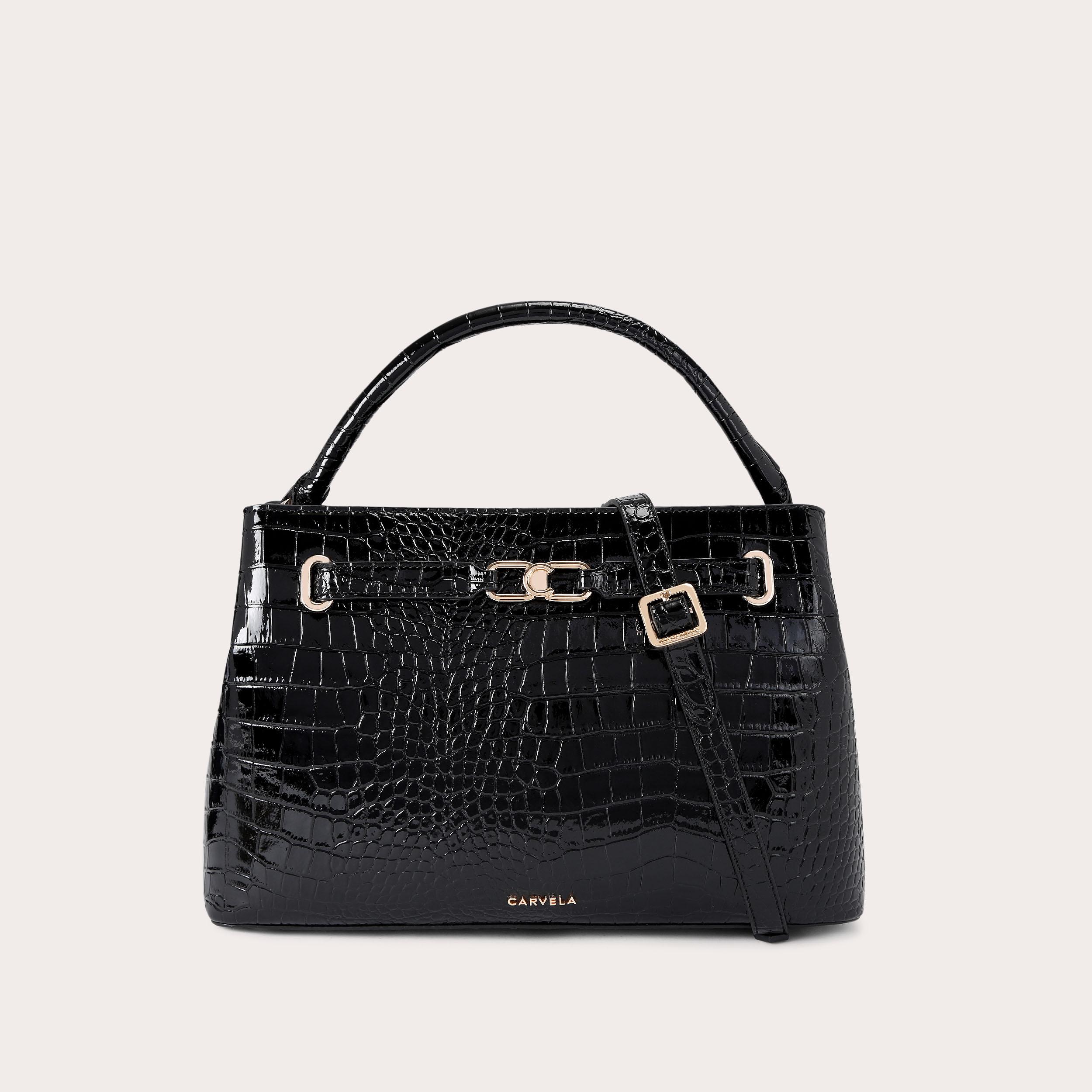 DANIELLA LARGE TOTE Black Patent Croc Tote Bag by CARVELA