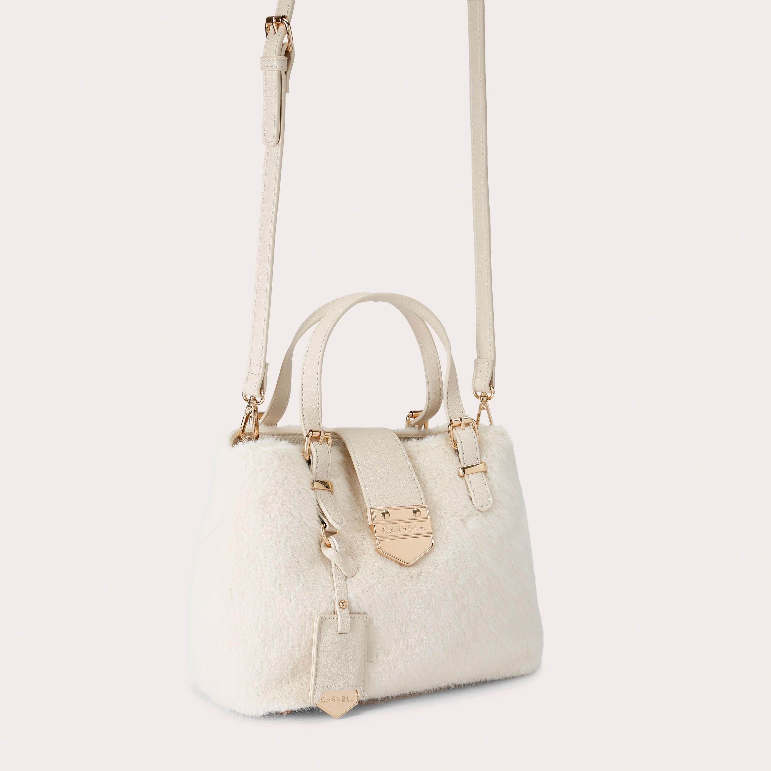MARIA MINI FUR White Faux Fur Tote Bag by CARVELA
