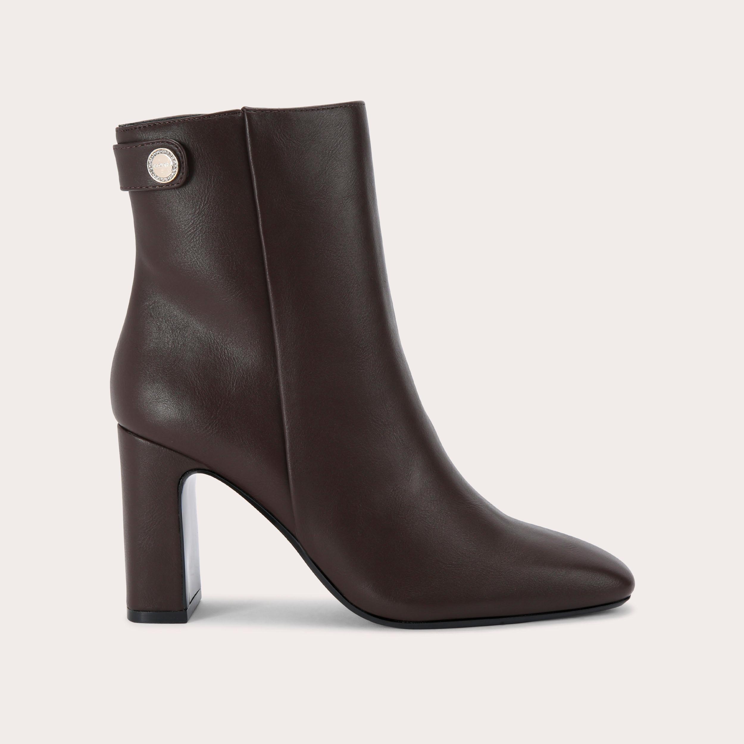 JACKPOT ANKLE WIDE FIT Dark Brown Leather Heeled Ankle Boot by CARVELA