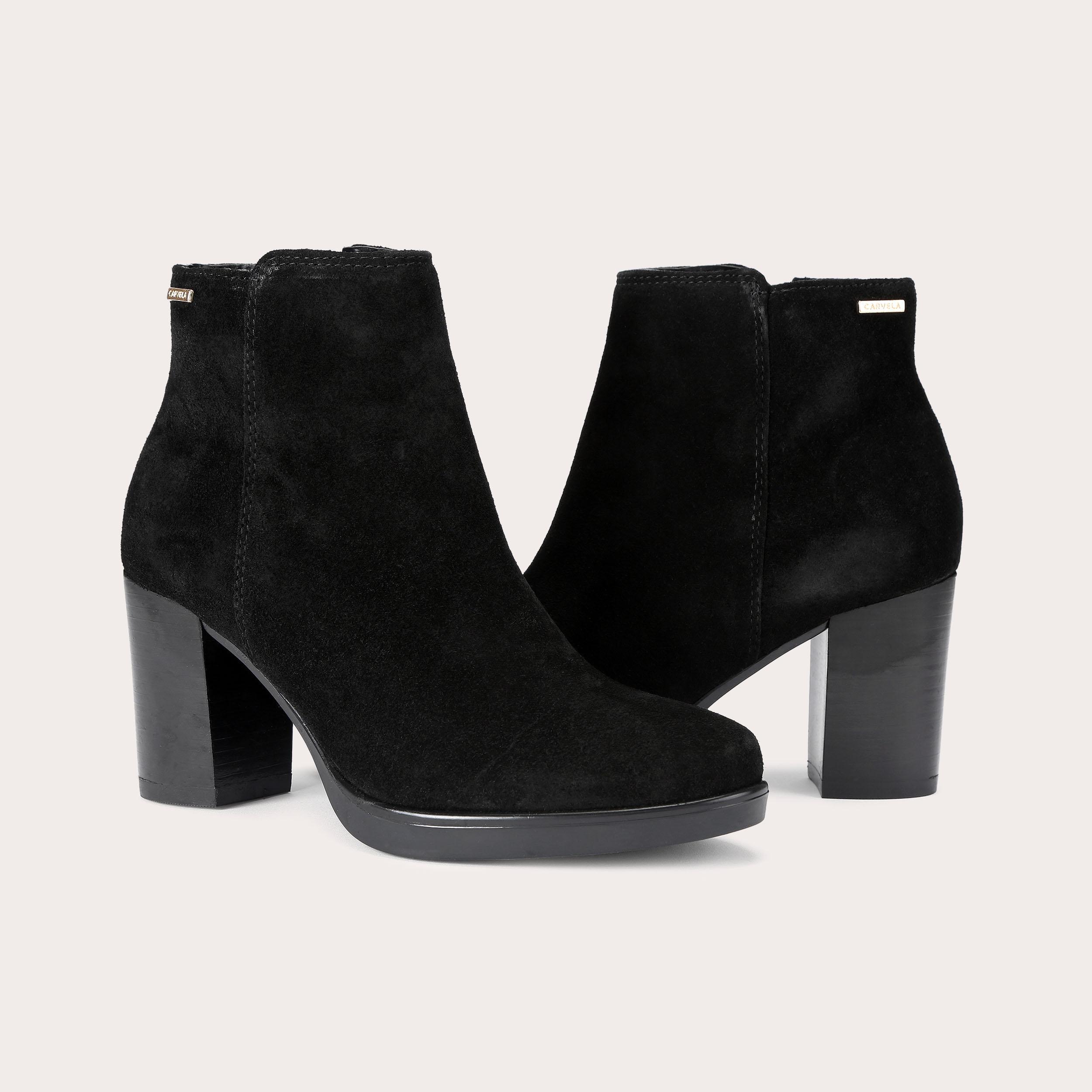 SILVER CHELSEA BOOT Black Suede Heeled Boot by CARVELA
