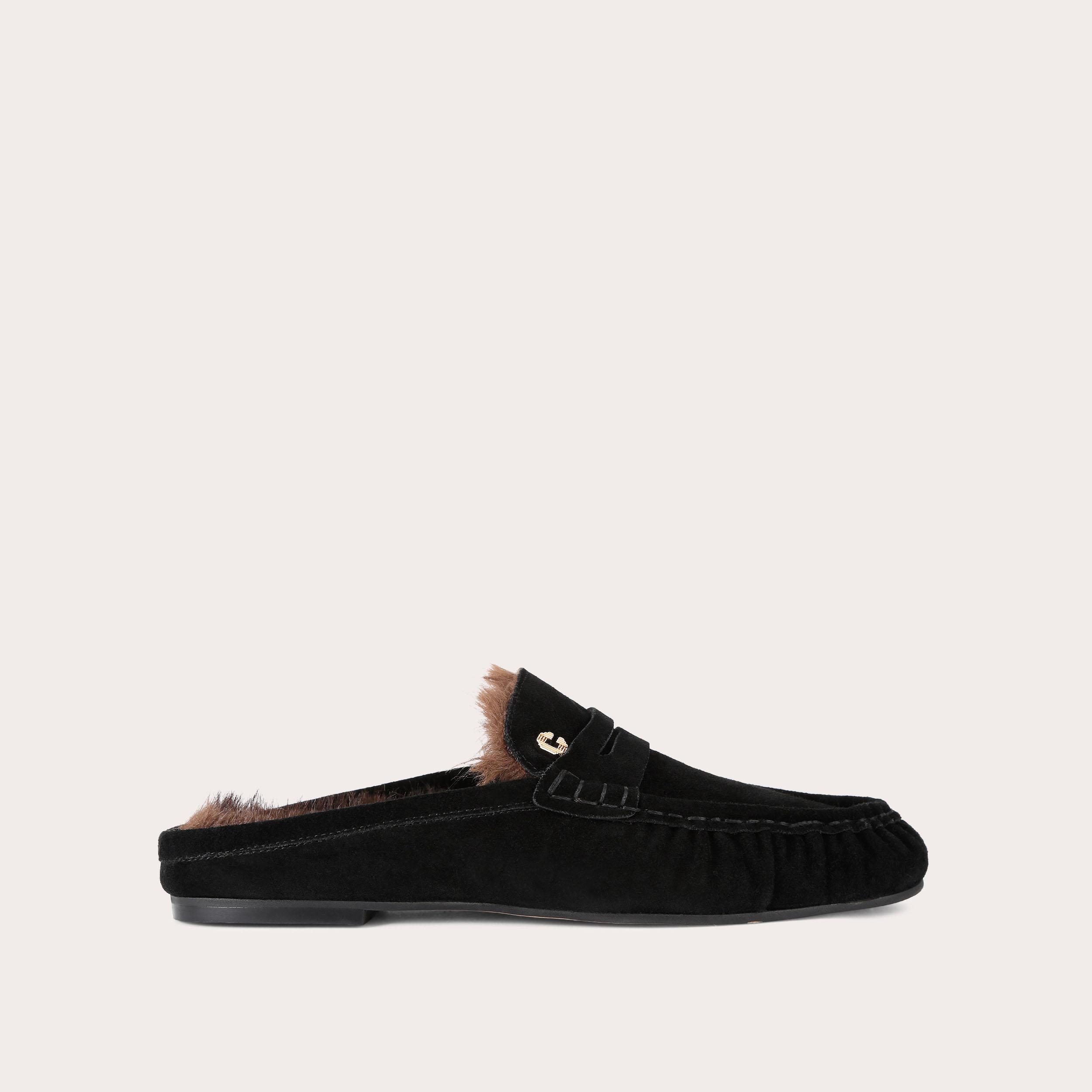 MARIGOLD FUR MULE Black Suede Mule Flat by Carvela