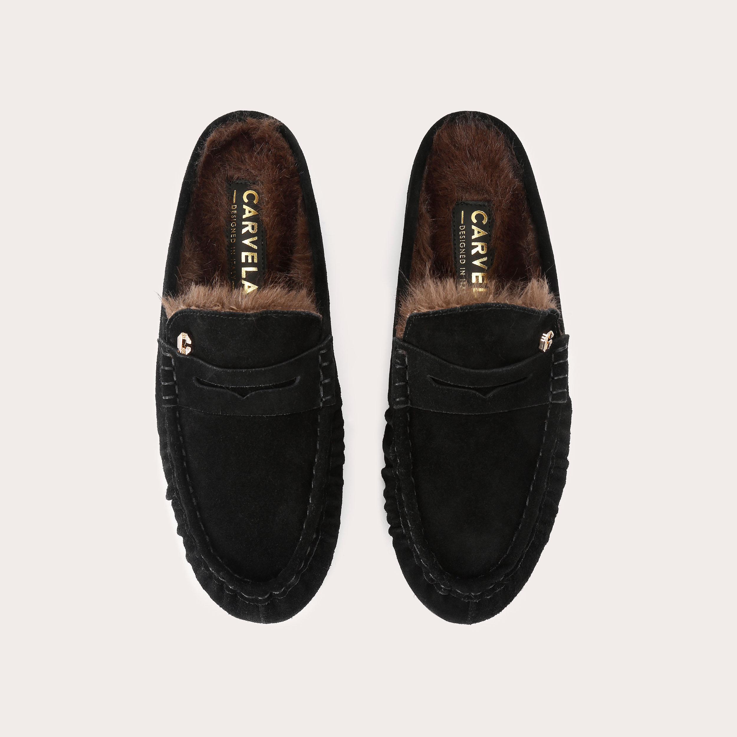 MARIGOLD FUR MULE Black Suede Mule Flat by Carvela