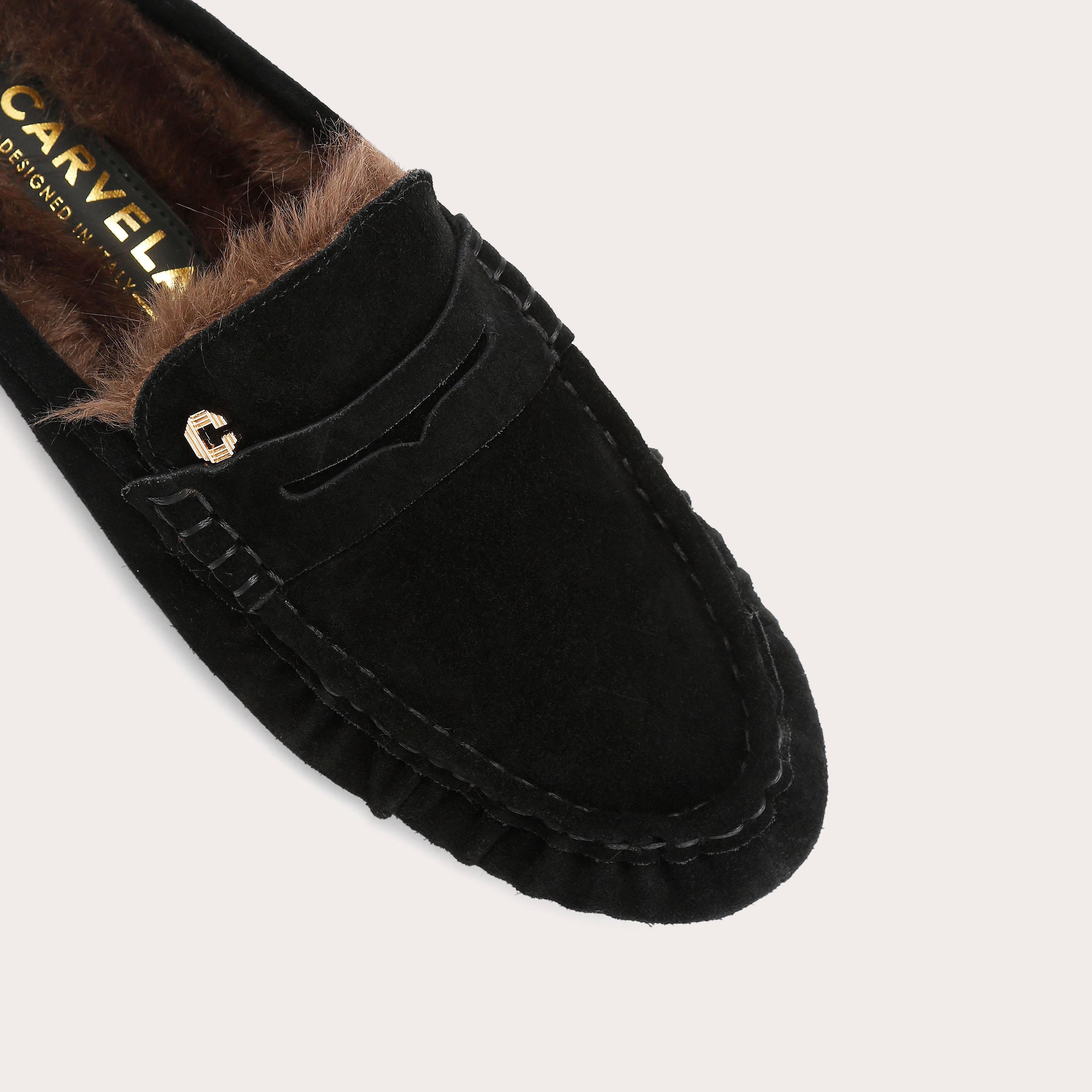 MARIGOLD FUR MULE Black Suede Mule Flat by Carvela