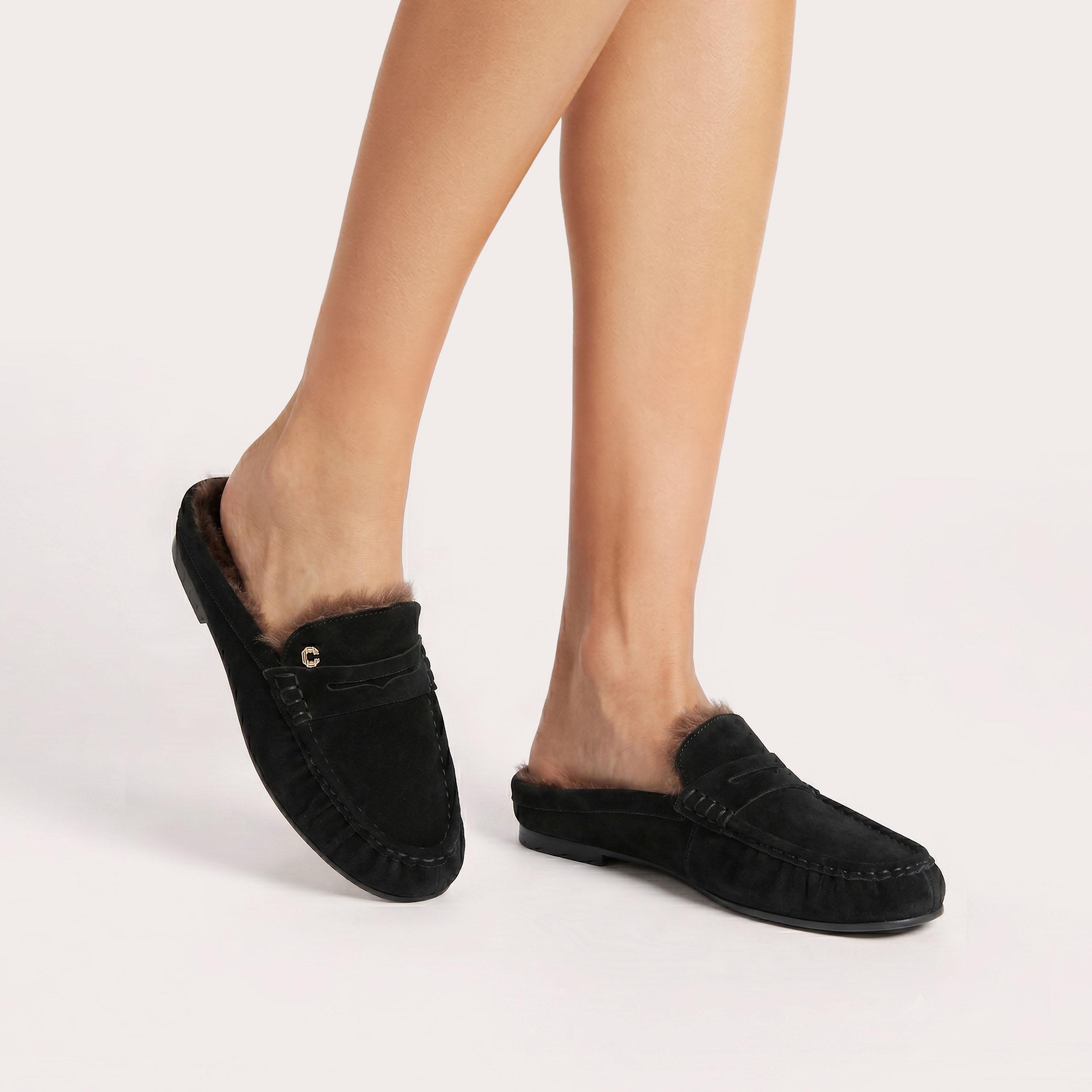 MARIGOLD FUR MULE Black Suede Mule Flat by Carvela