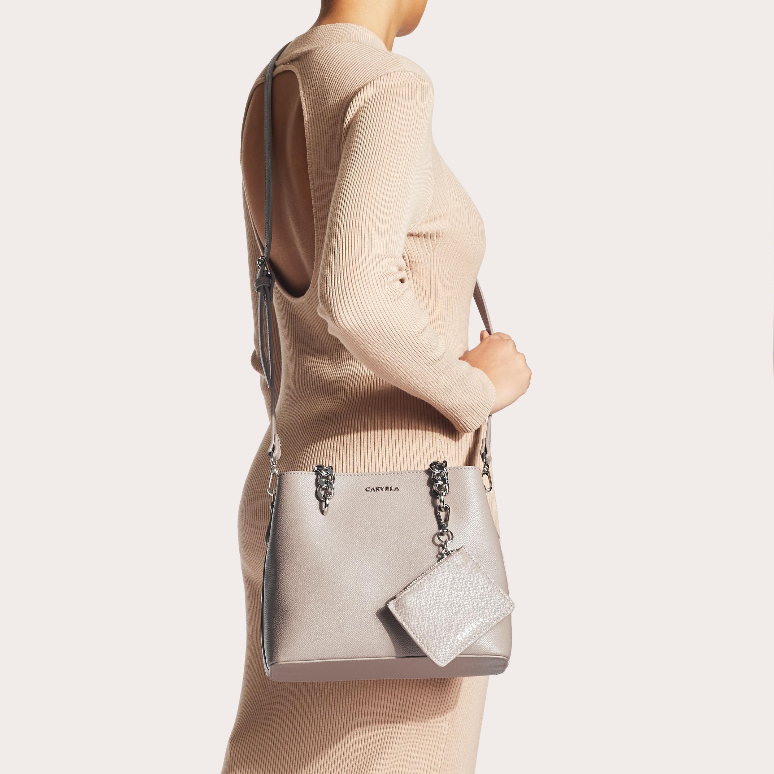 MINI CAMMIE 2 Grey Textured Shoulder Bag by CARVELA
