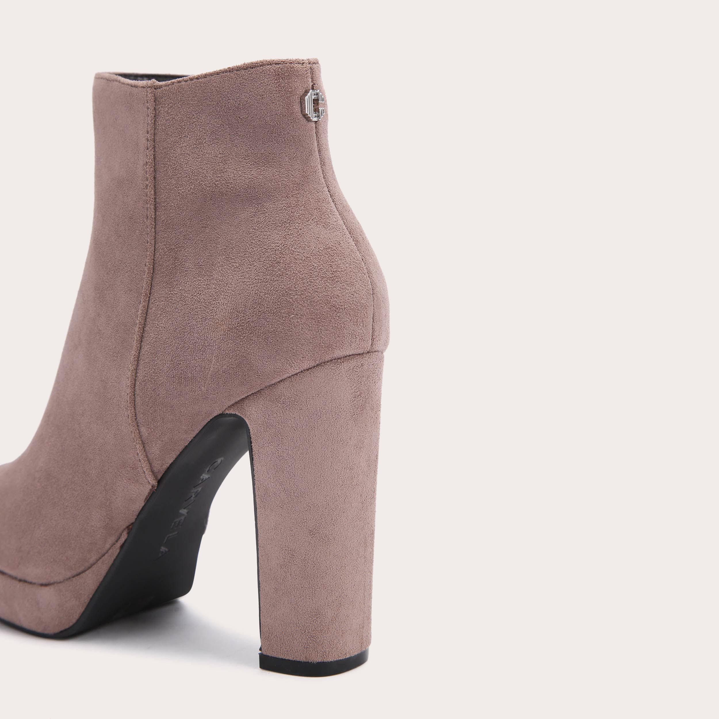 PILLAR PLATFORM ANKLE Grey Microsuede Platform Heel Boots by CARVELA