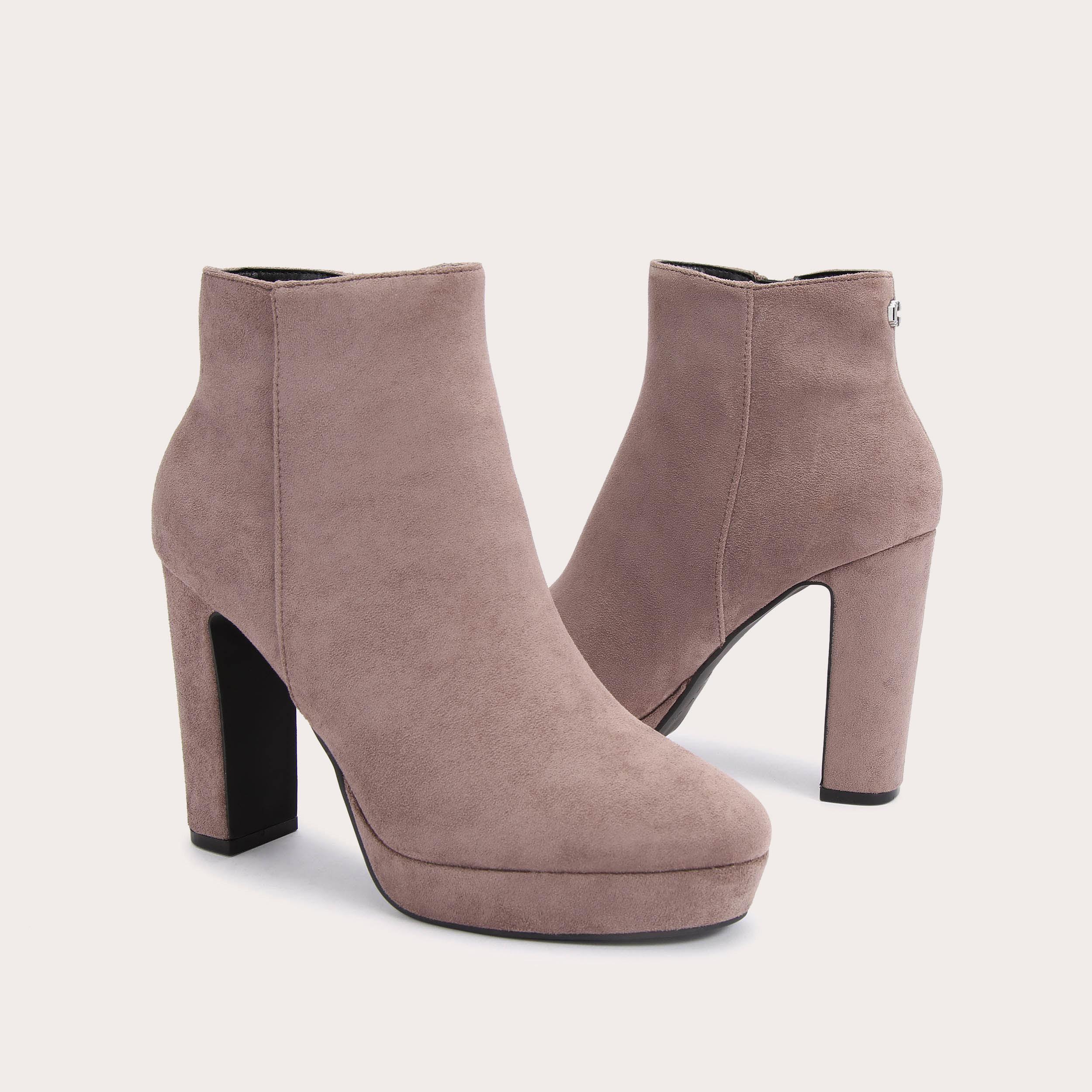 PILLAR PLATFORM ANKLE Grey Microsuede Platform Heel Boots by CARVELA