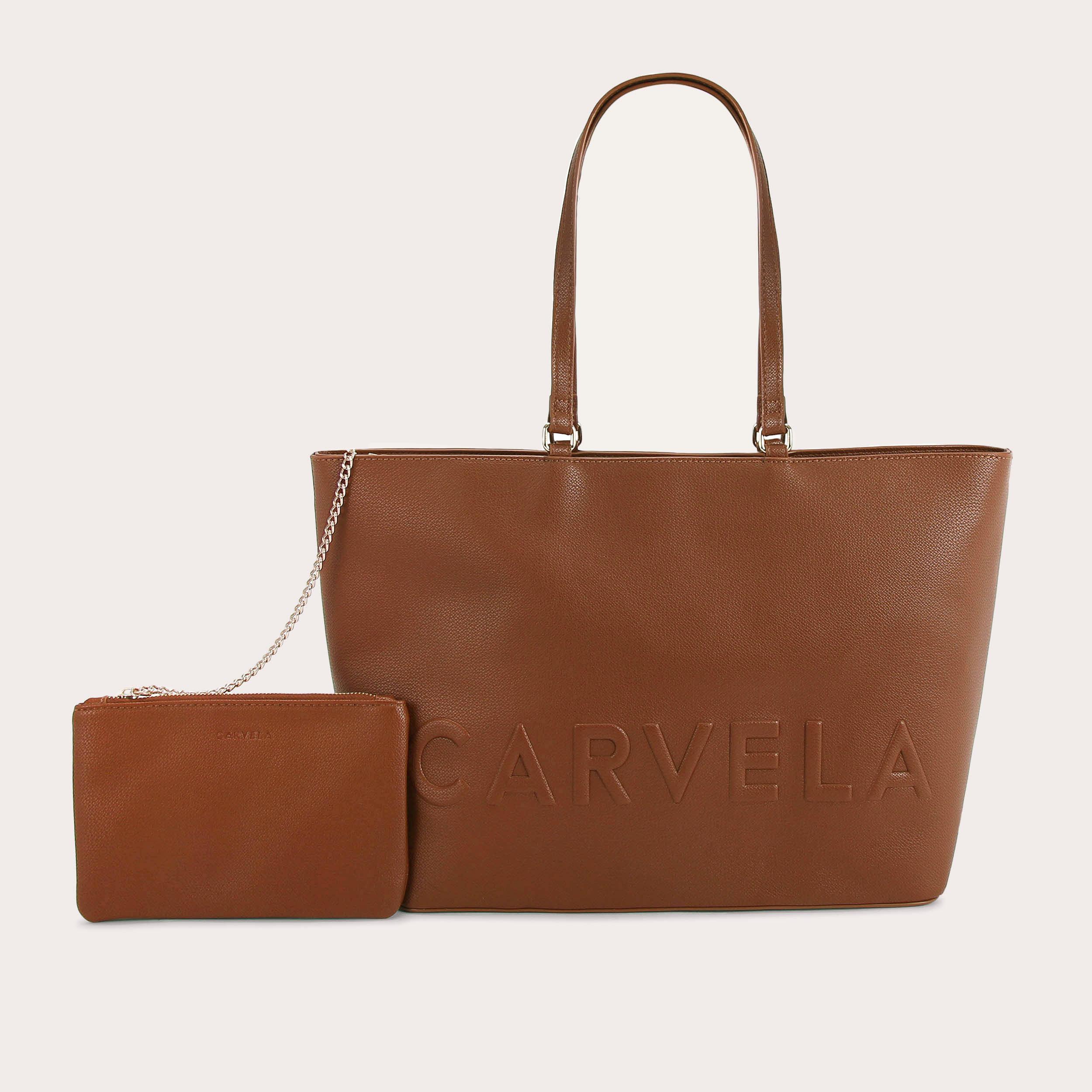 FRAME WINGED SHOPPER Tan Embossed Textured Tote Bag by CARVELA