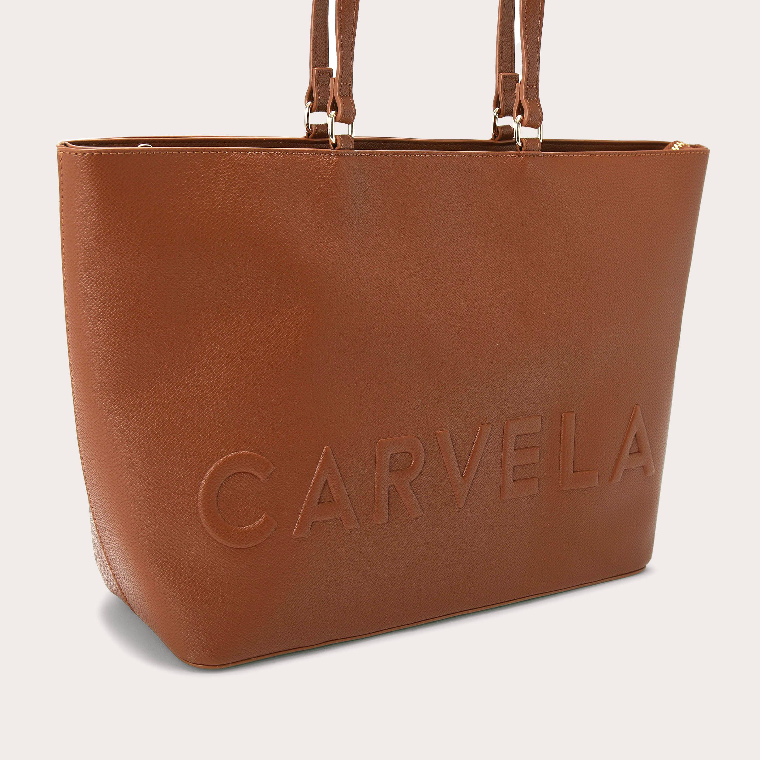 FRAME WINGED SHOPPER Tan Embossed Textured Tote Bag by CARVELA