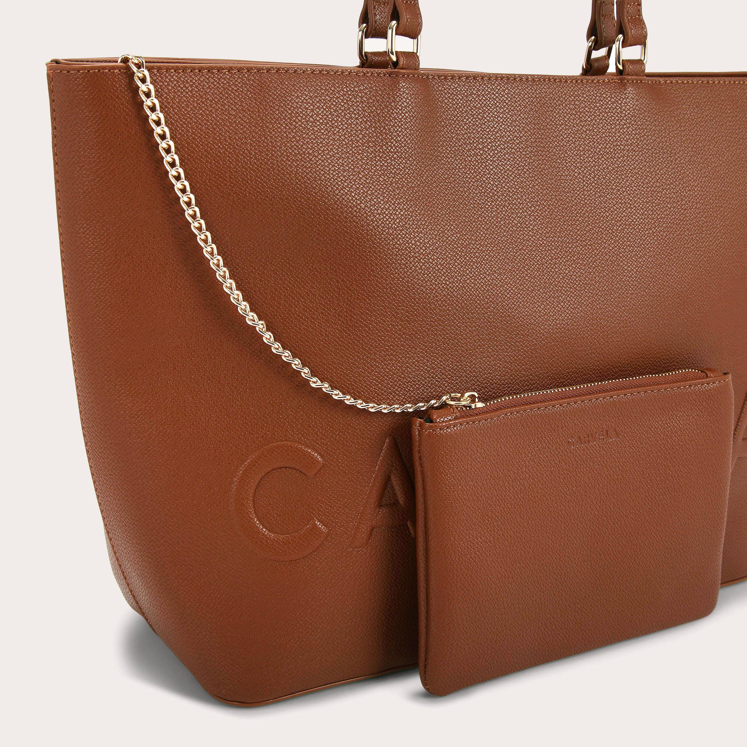FRAME WINGED SHOPPER Tan Embossed Textured Tote Bag by CARVELA