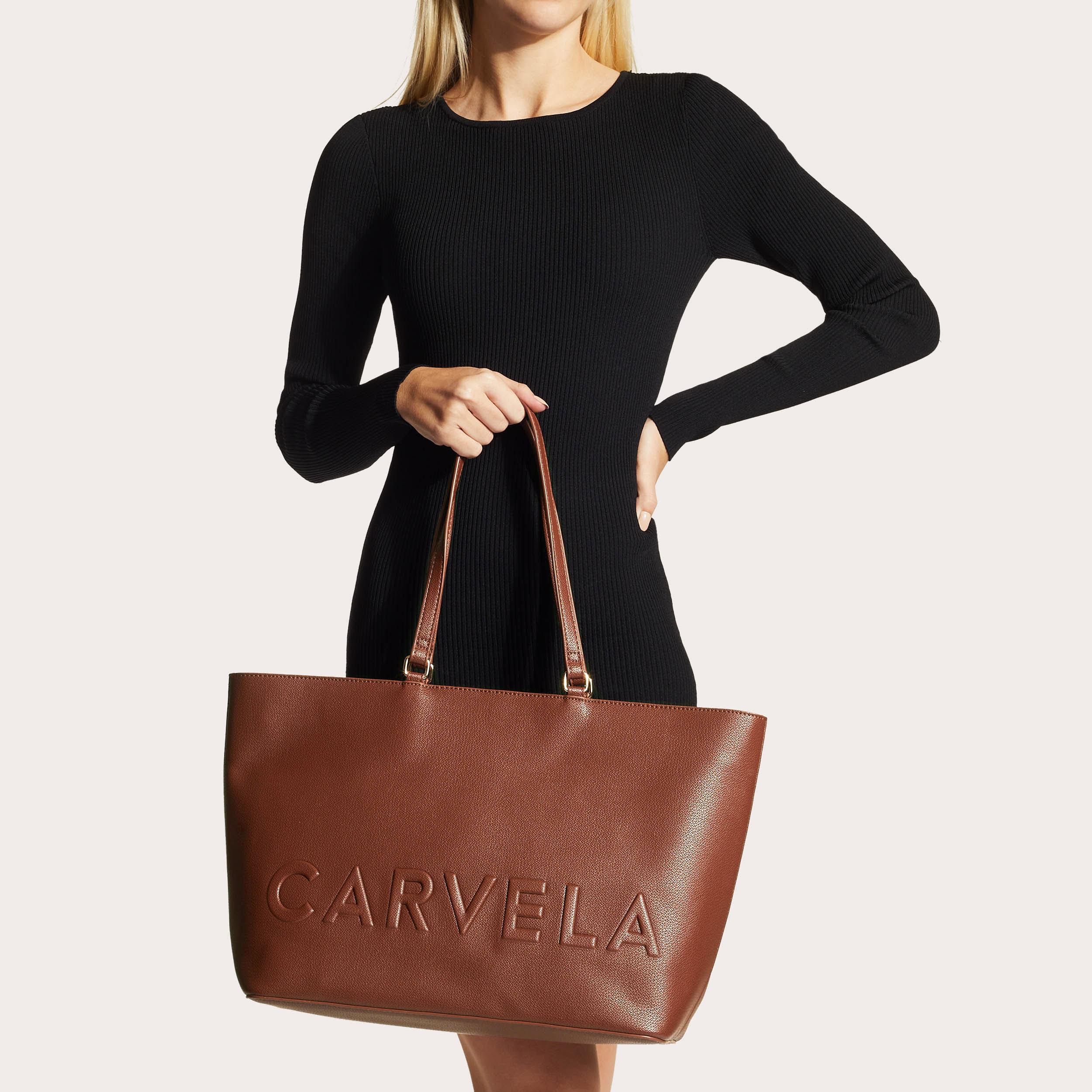 FRAME WINGED SHOPPER Tan Embossed Textured Tote Bag by CARVELA