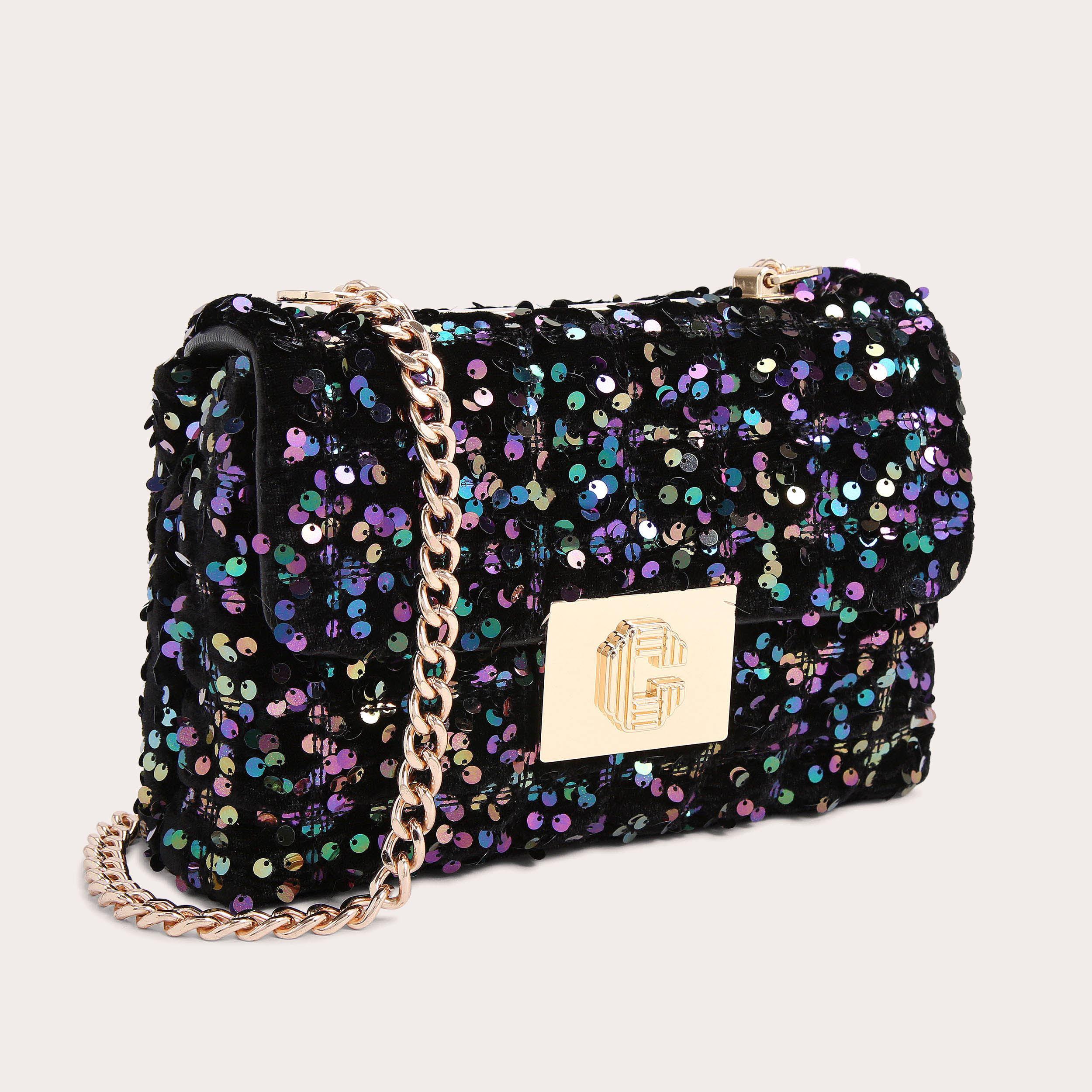 BROOKLYN MINI Black Sequin Cross Body Bag by CARVELA