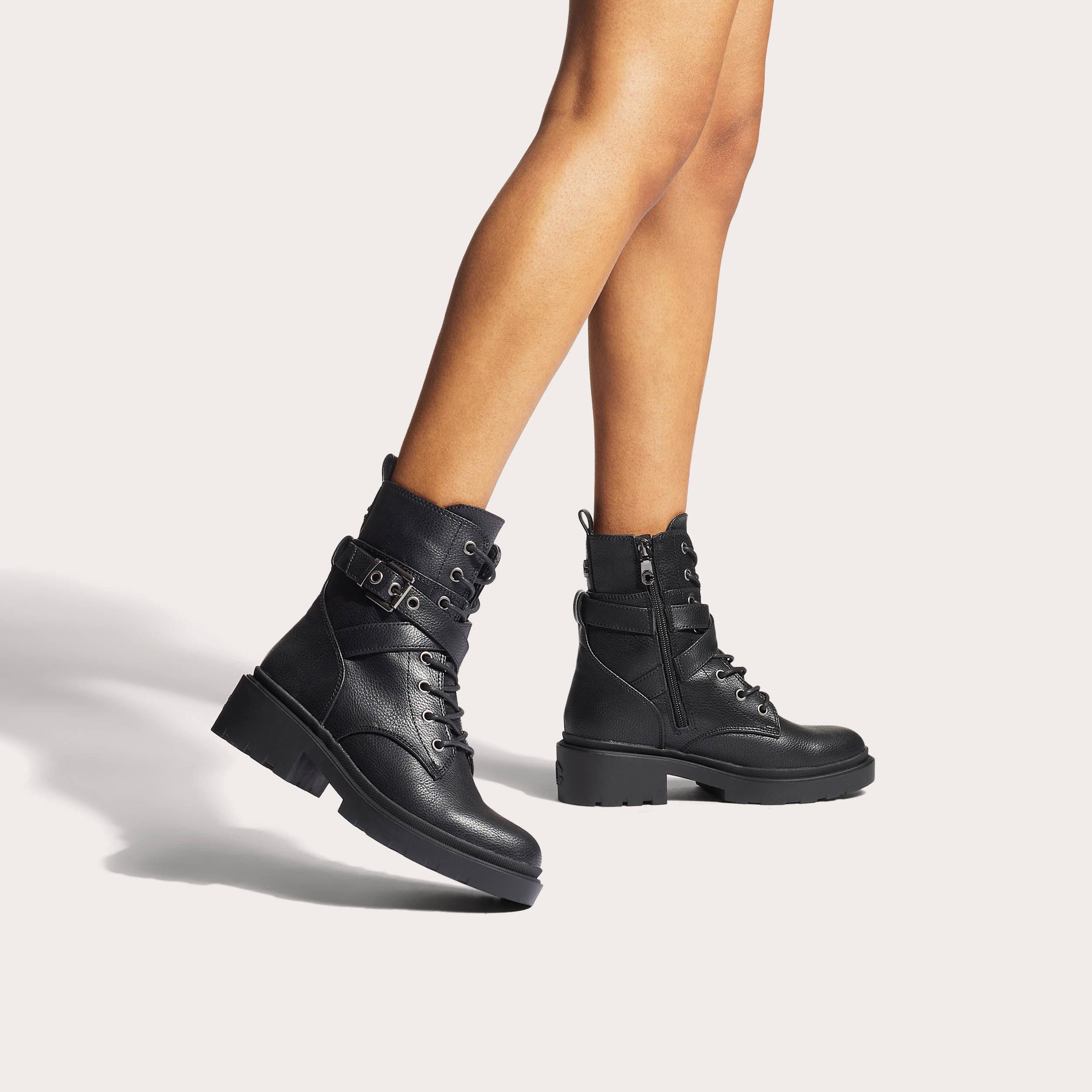 BOULDER COMBAT Black Textured Combat Boot by CARVELA