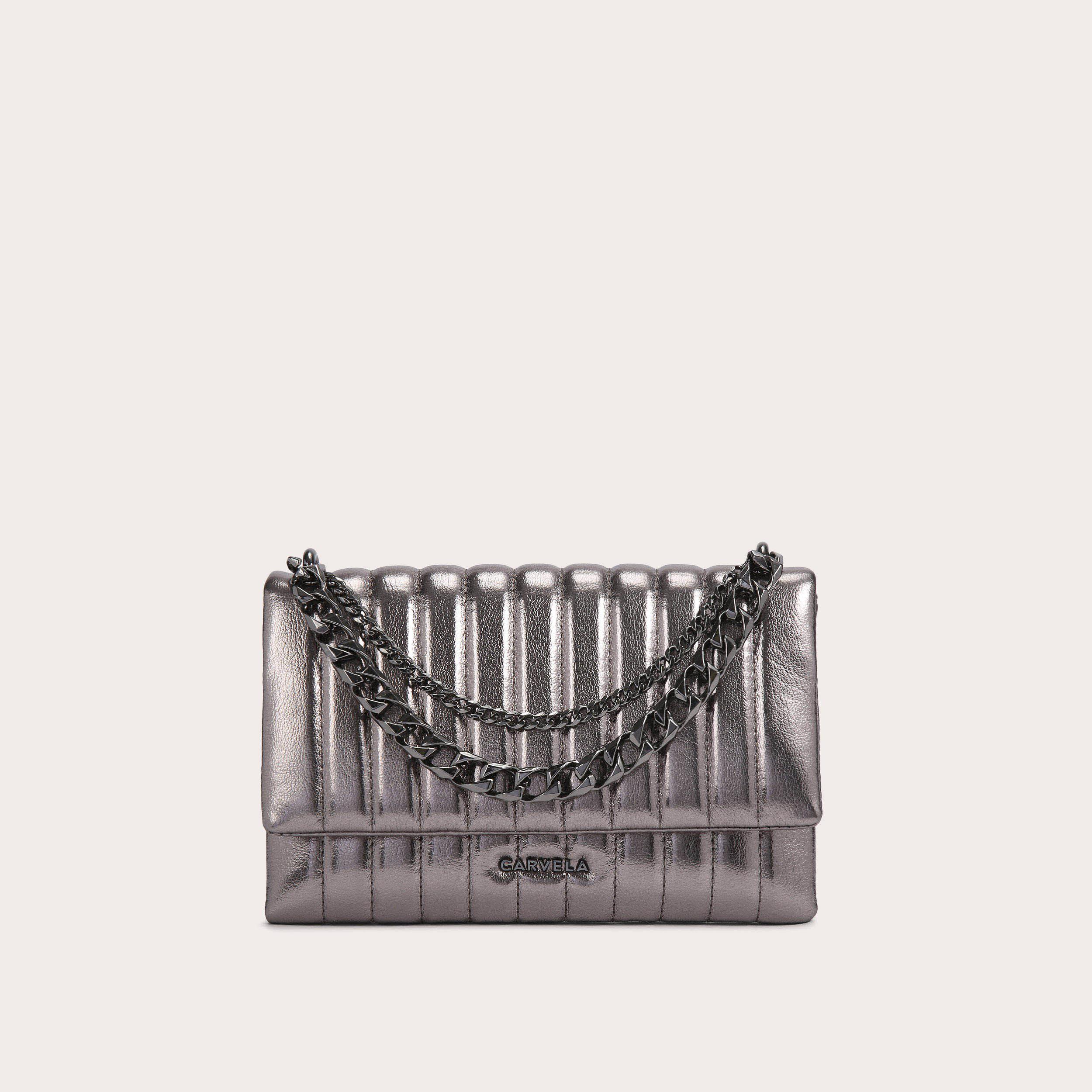 REBEL CLUTCH Silver Patent Quilted Cross Body Bag by CARVELA