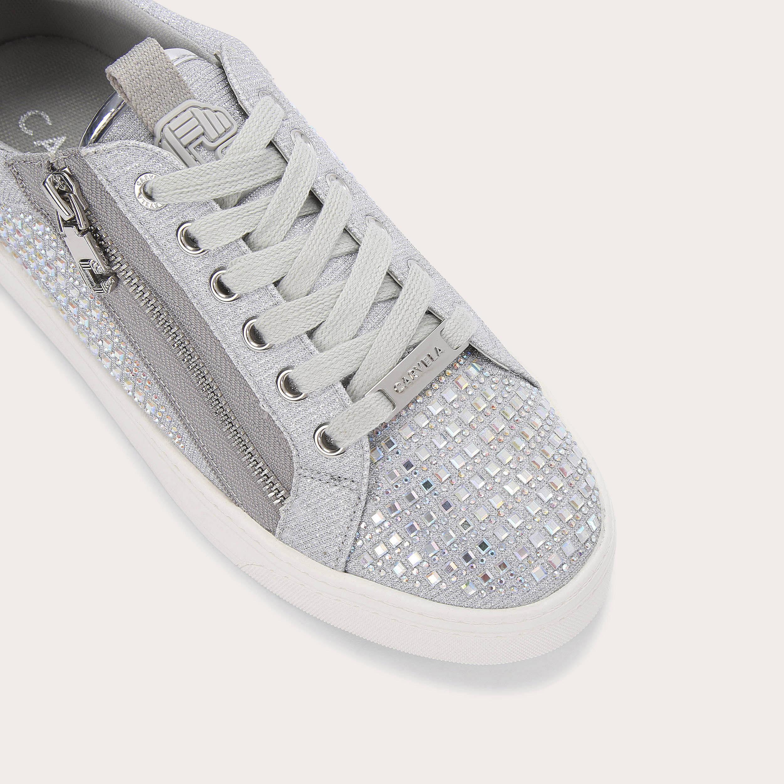 JUNIOR ZIP Silver Glitter Crystal Lace Up Zip Trainers by CARVELA