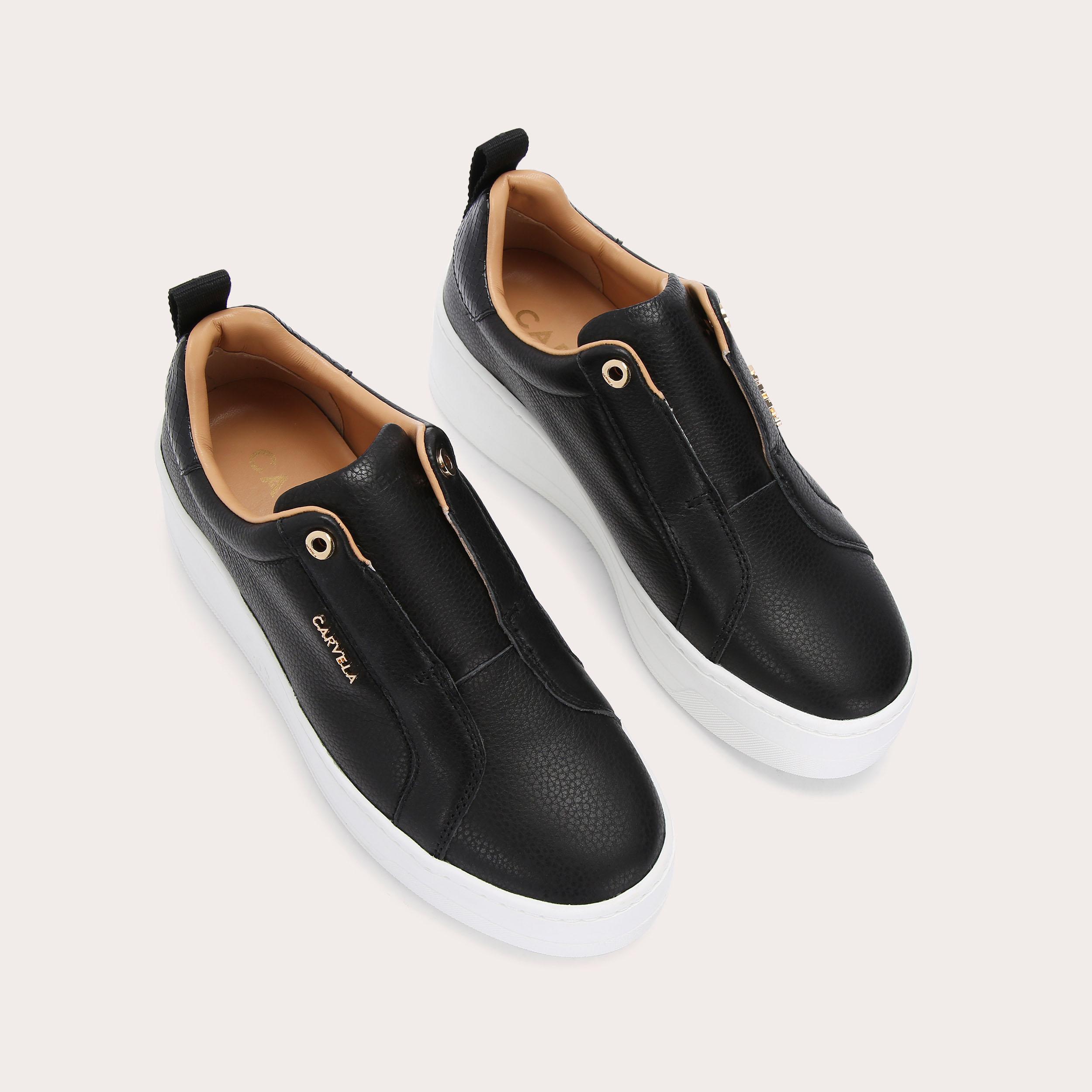 CONNECTED LACELESS Black Leather Trainers by CARVELA